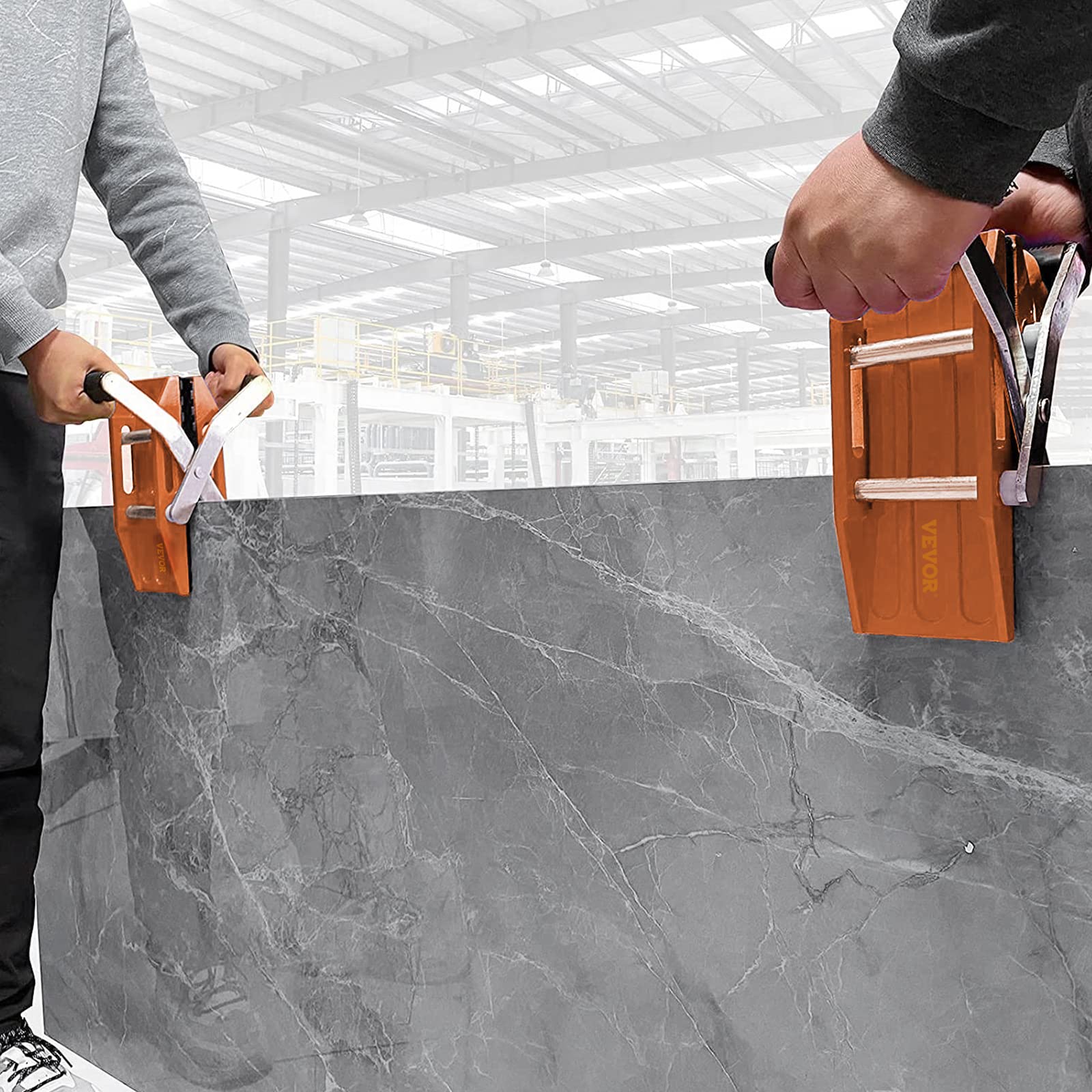 VEVOR 2 PCS Double Handed Stone Carrying Clamps, 2.36 inch (60mm) Granite Lifting Tools with Slip-proof Rubber Pads, 550 lbs Loading Capacity for Moving Marble, Glass, Slabs and Plywood
