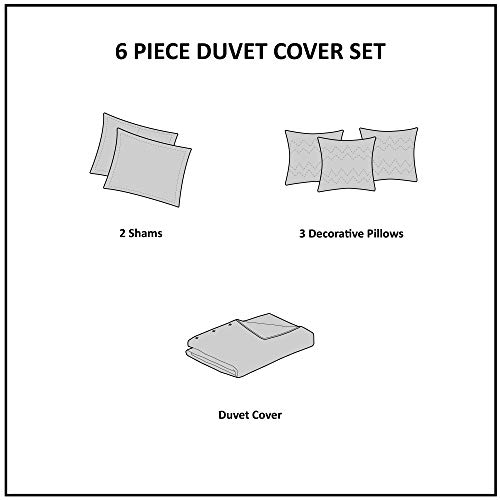 Madison Park Quinn 6 Piece Duvet Cover Set, Grey, Full/Queen, (90"x90") (MP12-1771)