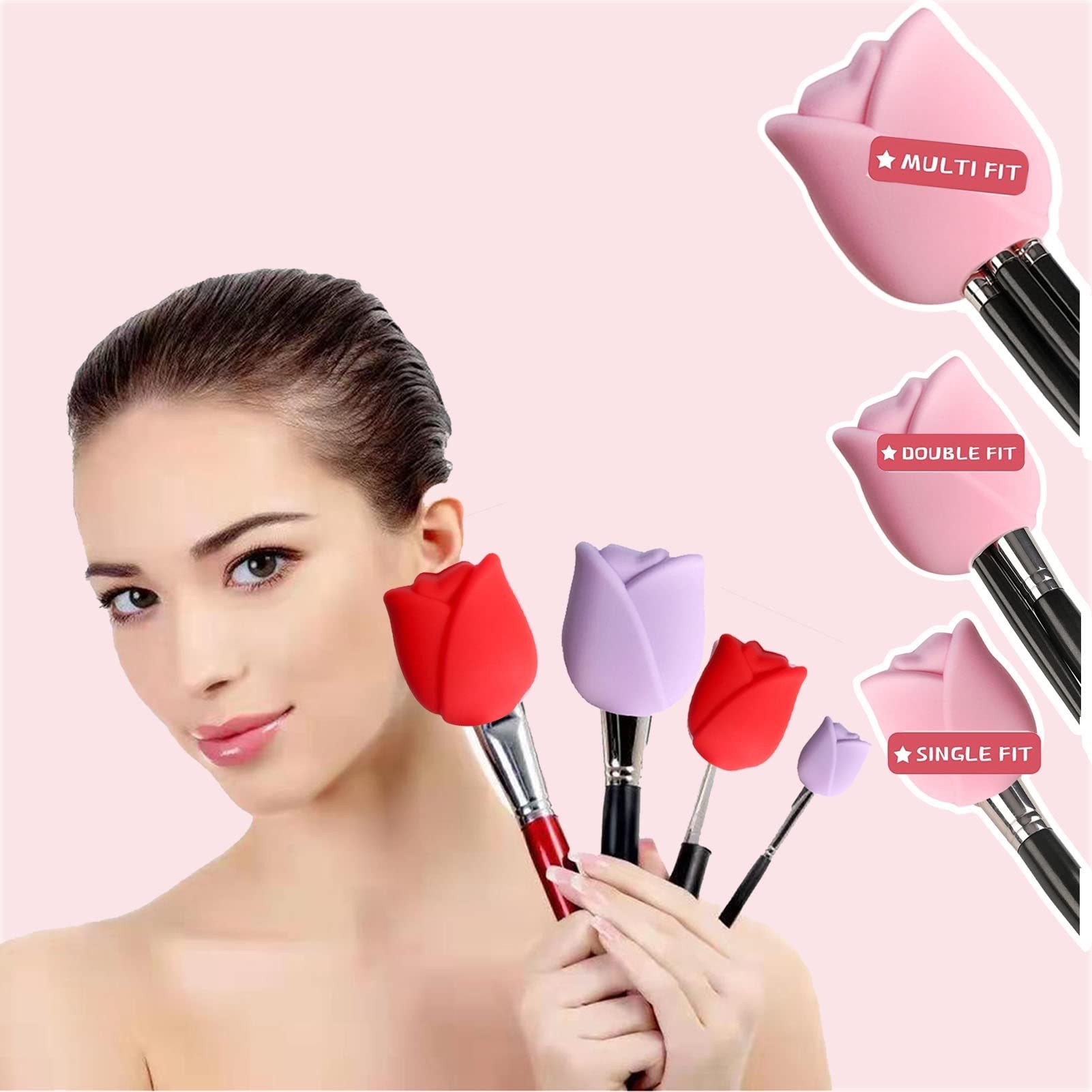 YZRYXHWL 6 Pack Makeup Brush Holder Size 3 Silicone Makeup Brush Travel Makeup Brush Cover Reusable Makeup Brush Protector Protective Brush Makeup Organizer Comes with Makeup Brush Cleaning Pad