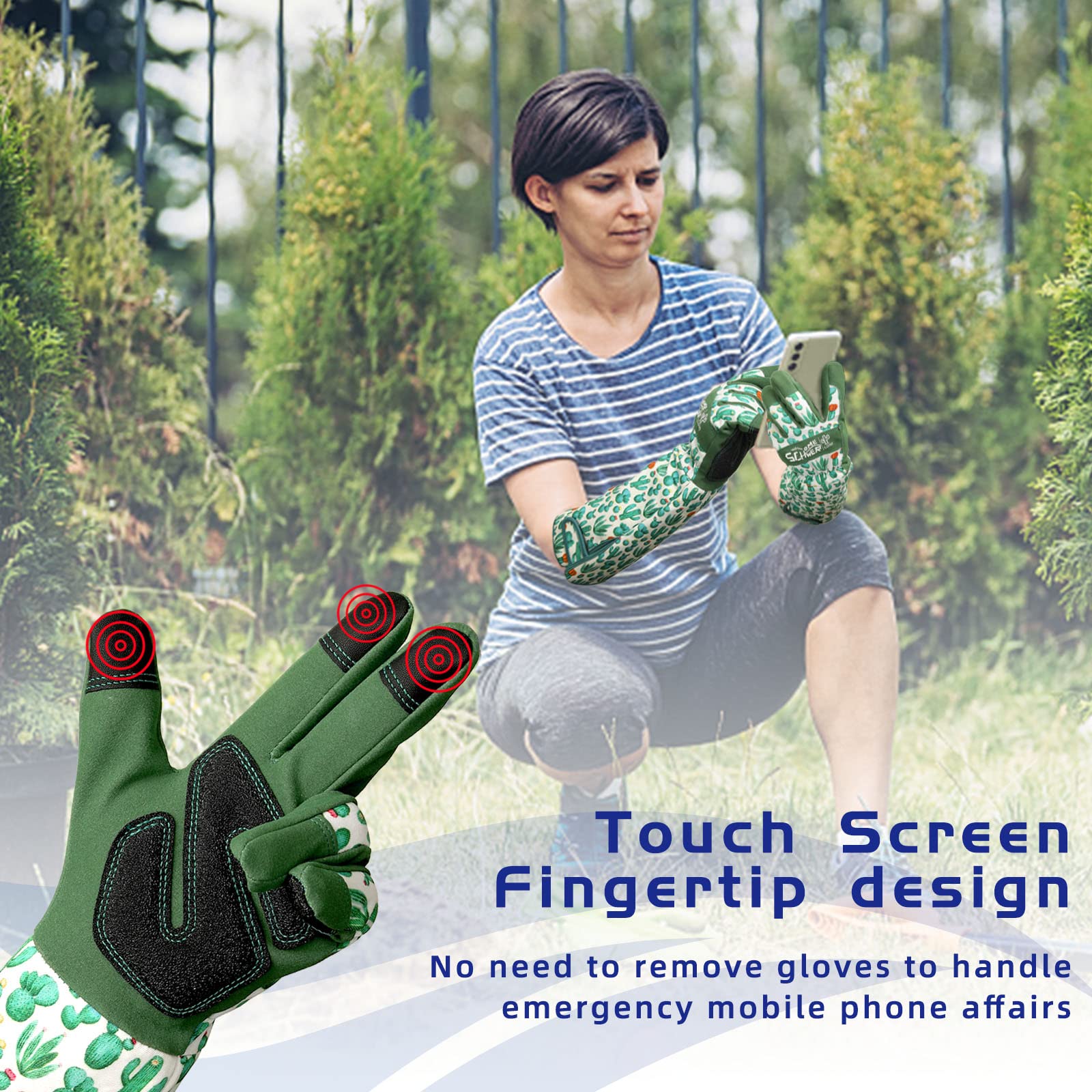 Schwer Long Gardening Gloves for Women,Rose Pruning Gloves with Forearm Protection,Breathable Work Gloves with Touch Screen for Yard & Outdoor Work(Medium 1 pair)