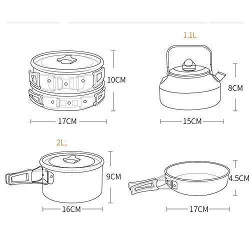 SHZBCDN Three-Piece Suit 2-3 People Outdoor Camping Portable Cooking Cookware Sets Frying Pan 1.1L Kettle 2.0L Pot