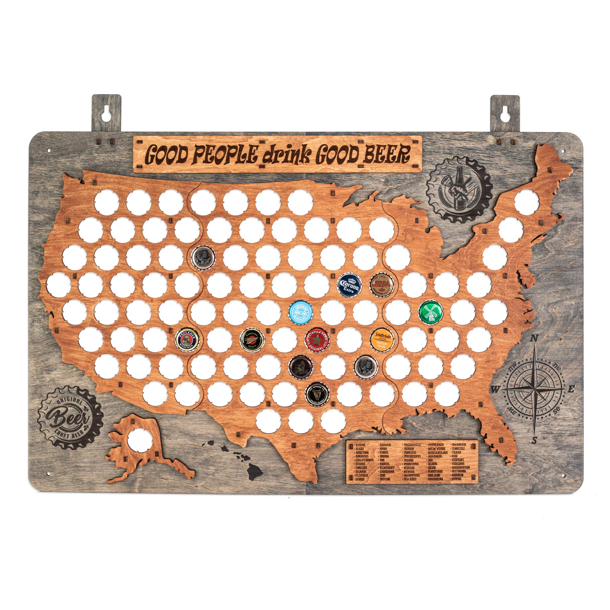 PLYDOLEX Wooden United States Beer Cap Map for 98 Beer Bottle Caps - Wall Beer Cap Holder Size 19 x 26 inch - Ideal for Man Cave Wall Decor or Beer Gifts for Men - Grey Color