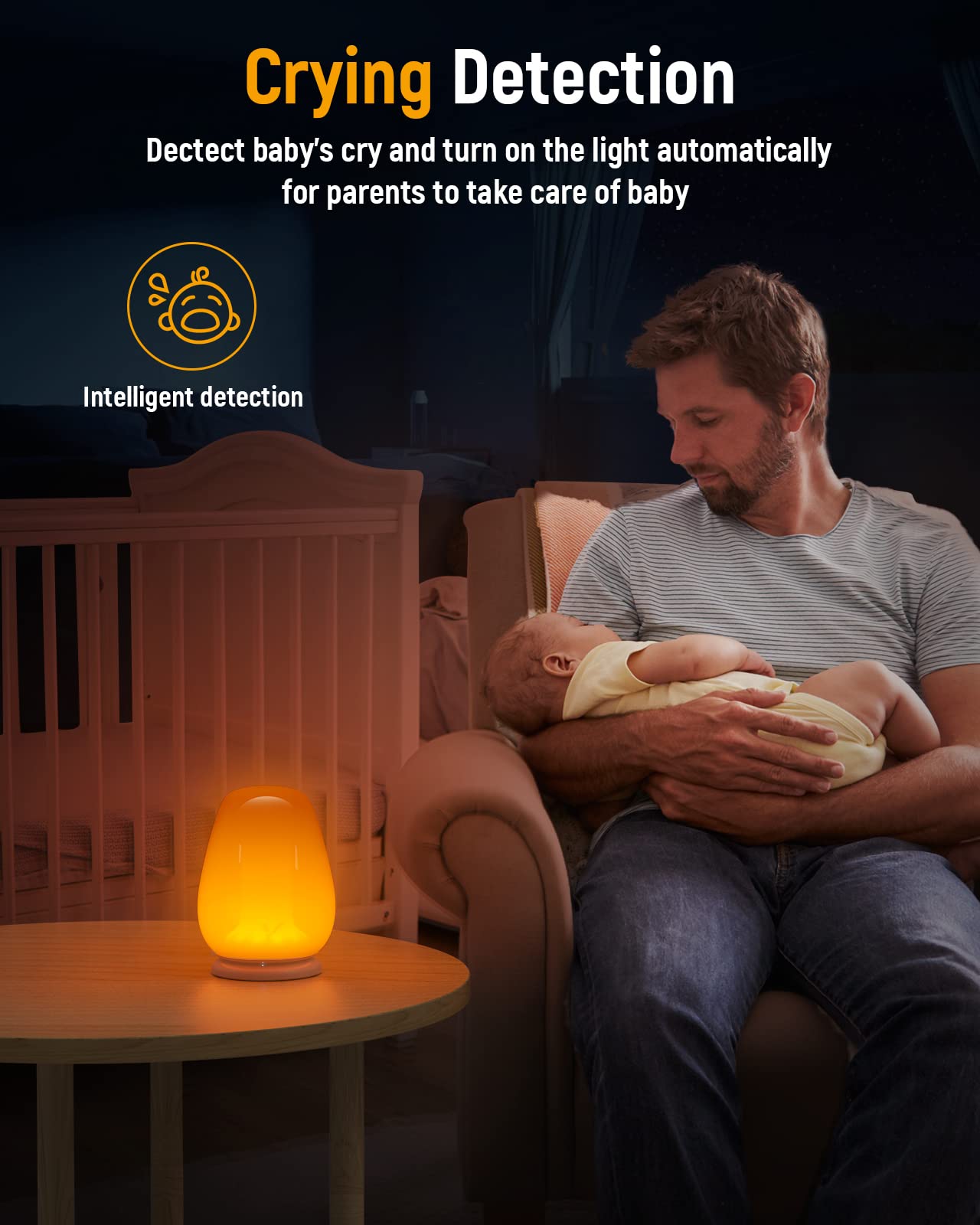 VEYFIY Night Light for Kids, Baby Night Light with Touch Control & Timer, Baby Nursing Lamp Dimmable Cry Monitor for Breastfeeding, Bedroom, Nursery, Gift, ABS+PC