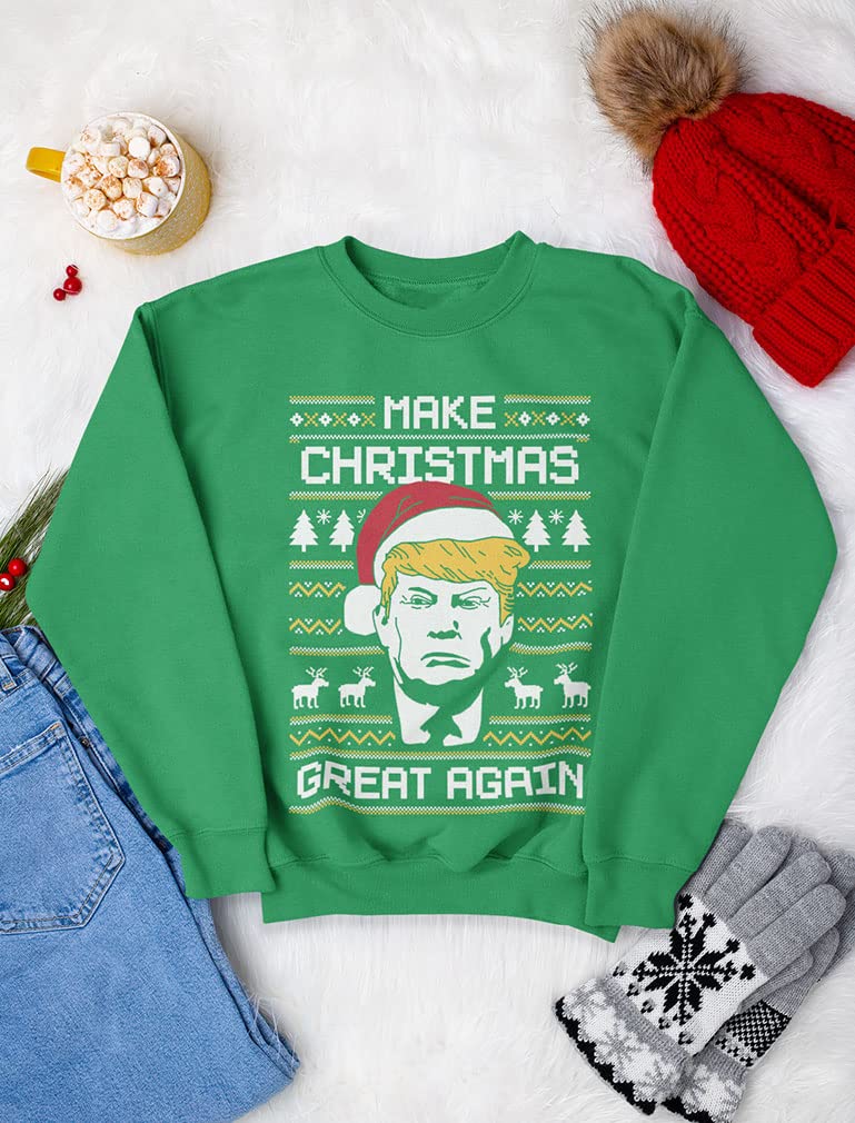 Make Christmas Great Again Sweatshirt Funny Ugly Christmas Long Sleeve T-Shirt Large Green