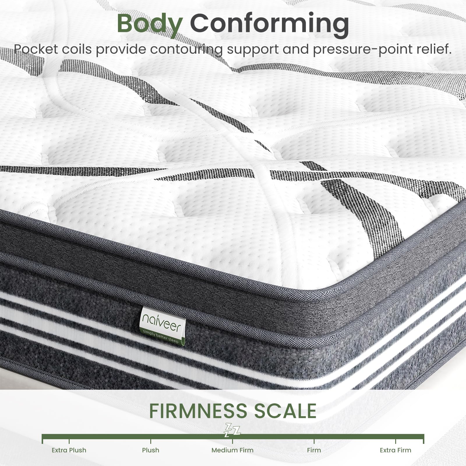 Naiveer Full Mattress 12 Inch, Memory Foam Hybrid Mattress, Full Size Mattress in A Box, Individually Wrapped Coils, CertiPUR-US Certified, Medium Firm Mattress for Back Pain & Overweight