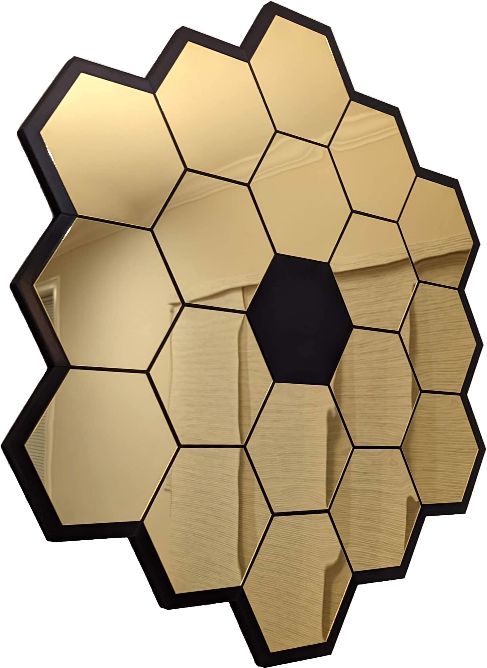 XL Space Telescope James Webb Inspired Mirror - Extra Large Size Sturdy - No Drill Damage Free Mounting Options - Home Decor Reflective Honeycomb Wall Art (Command Strip Mount)