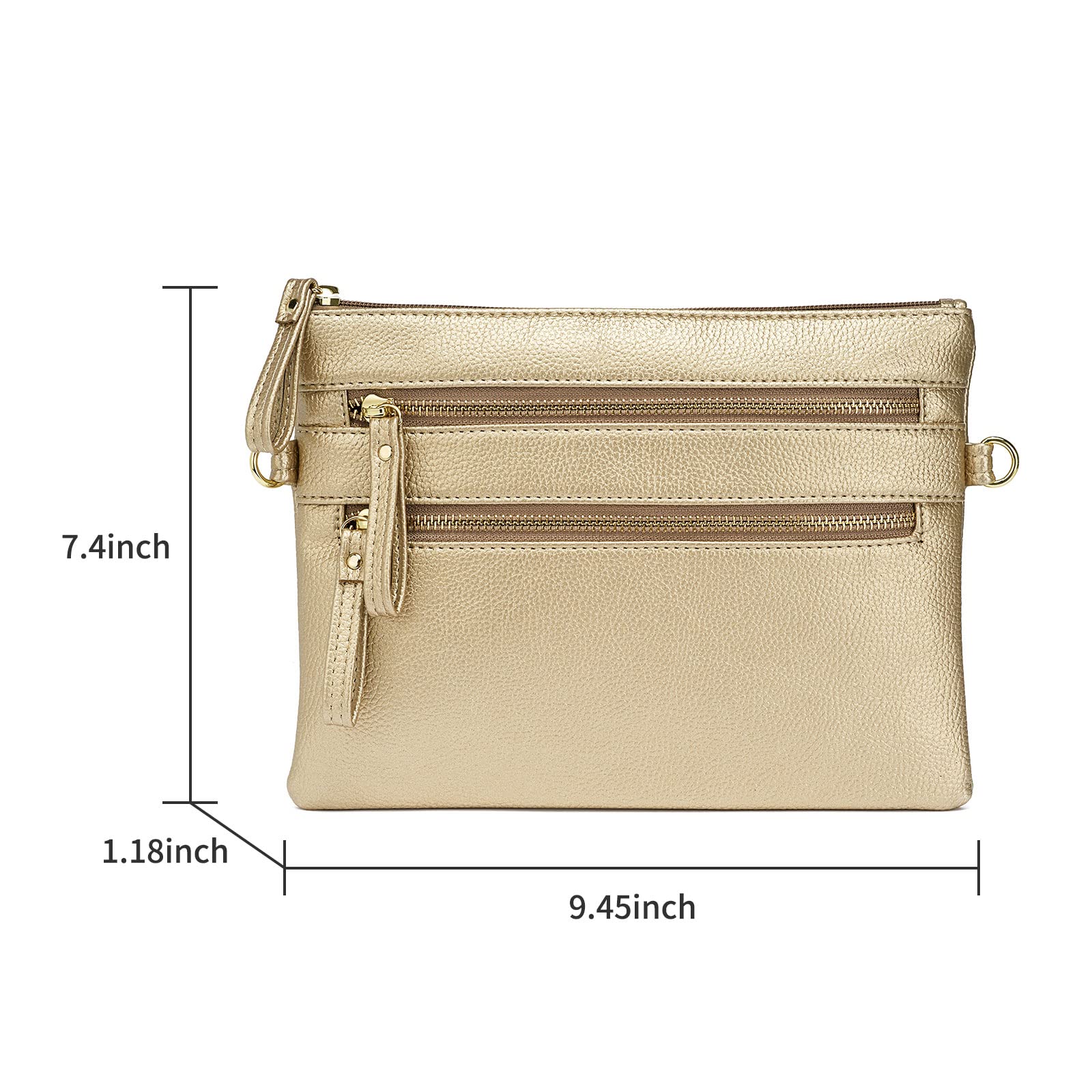 WOZEAH Small Crossbody Purse for Women,Multi Zipper Pocket Shoulder bag (gold)