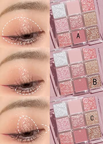 PICKX 9 Colors Glitter Eyeshadow Makeup Palette Matte High Pigmented Colorful Creamy Texture Eye Shadow Powder Natural Waterproof Long Lasting Eyeshadow Powder Cosmetics (pink)