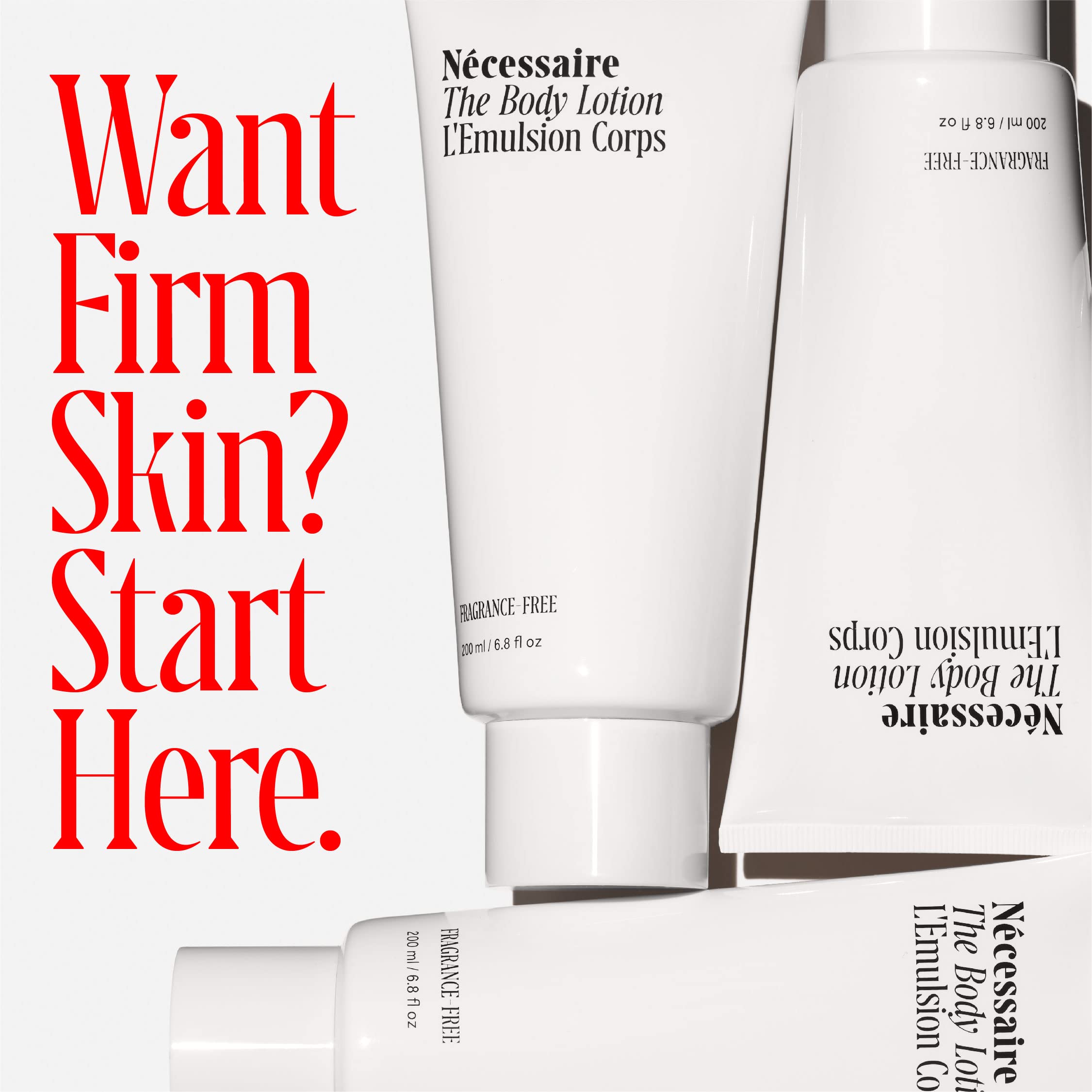 Nécessaire The Body Lotion - Firming Lotion with 5 Peptides, 2.5% Niacinamide, Vitamin C/E + Omega 6/9. Non-Comedogenic. Fragrance-Free. 200 ml / 6.8 fl oz.