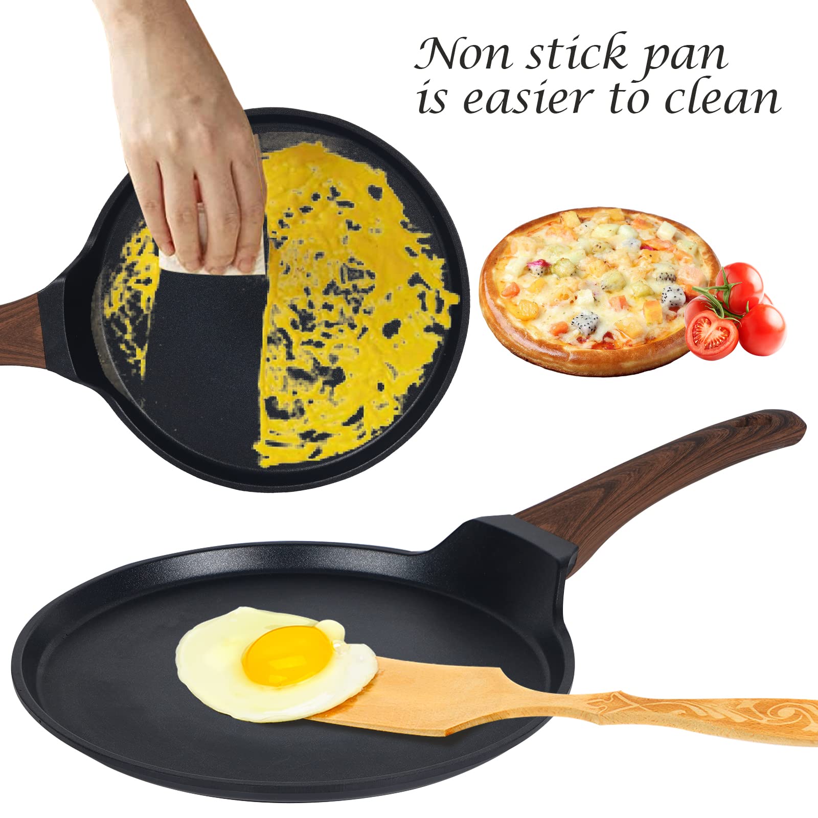 Vinchef Nonstick Crepe Pan, 10inch Skillet Pan for Dosa Tawa Omelette Tortillas Crispy Pancake, Griddle Pancake Pan, PFOA FREE and Induction Compatible