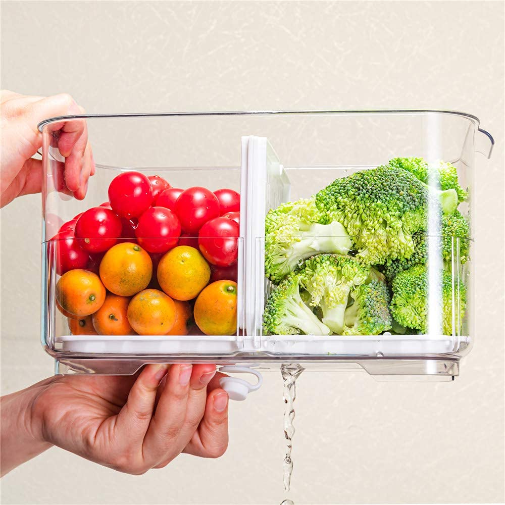 SANNO Vegetable Fruit Containers Fridge Food Storage Produce Saver Container Refrigerator Egg Holder Tray Stackable Covered Egg Tray Holder