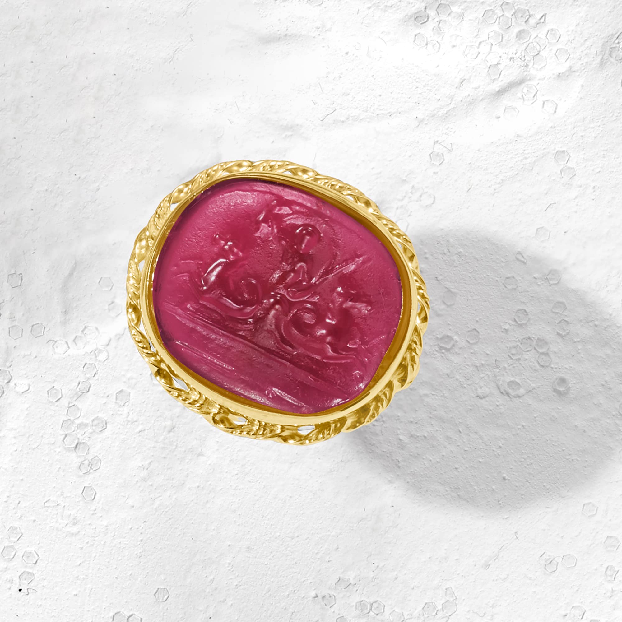 Ross-Simons Italian Pink Venetian Glass Ring in 18kt Gold Over Sterling. Size 8