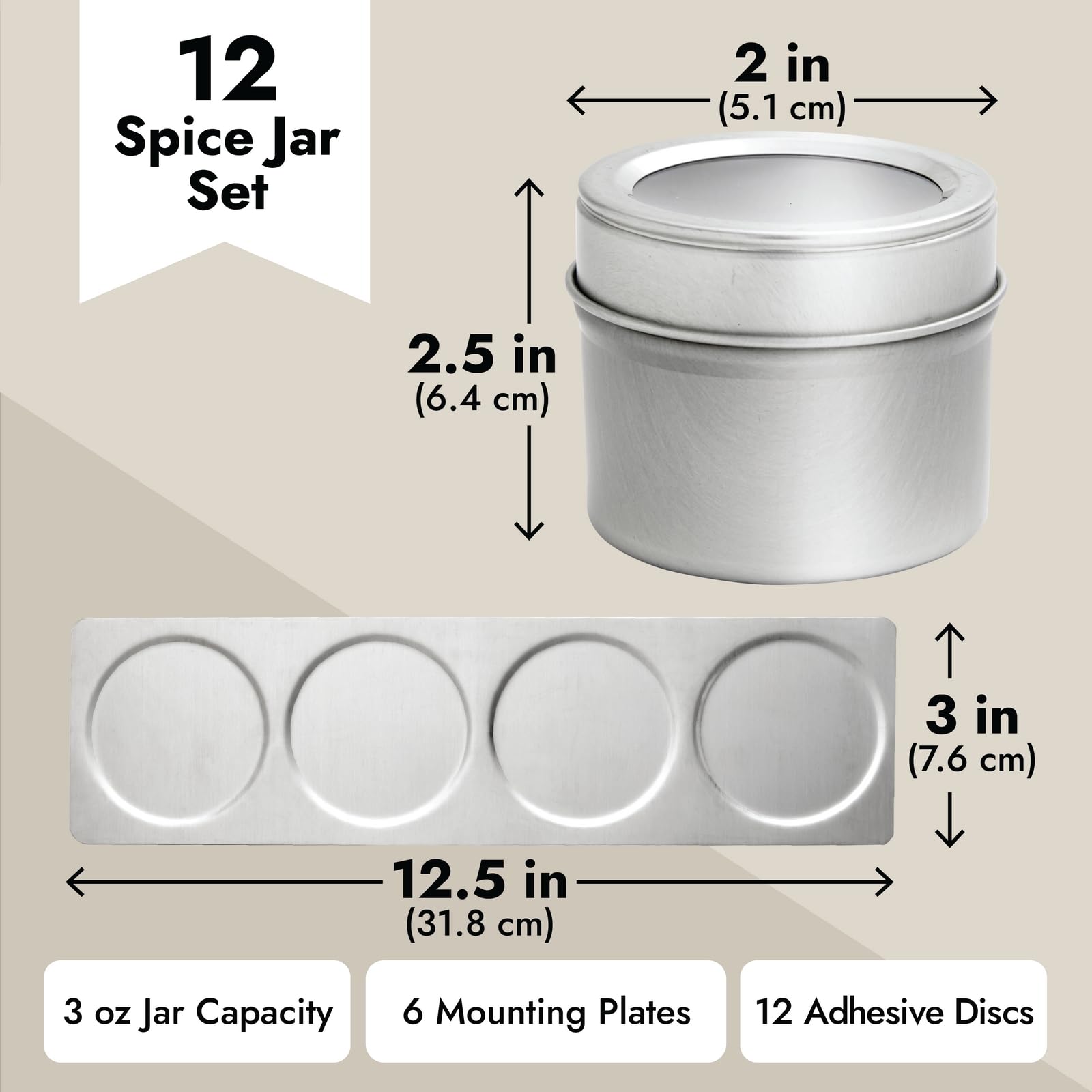 Talented Kitchen 12 Magnetic Spice Jars for Refrigerator with 3 Metal Wall Bases, 269 Preprinted Seasoning Labels, 2 Styles, 1 Cooking Conversion Chart, for 3 oz Containers