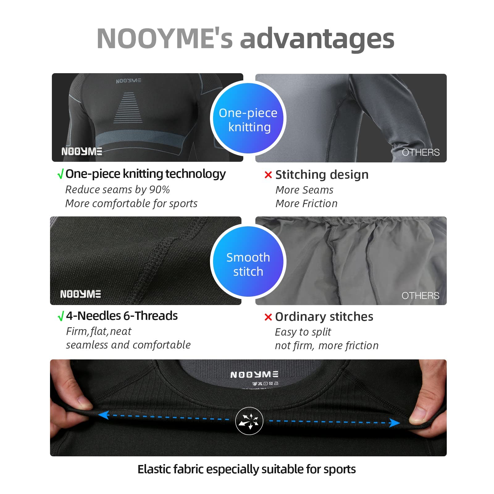 NOOYME Thermal Underwear for Men Long Johns for Men, Long Underwear Mens Base Layer Men for Cold Weather Black-grey