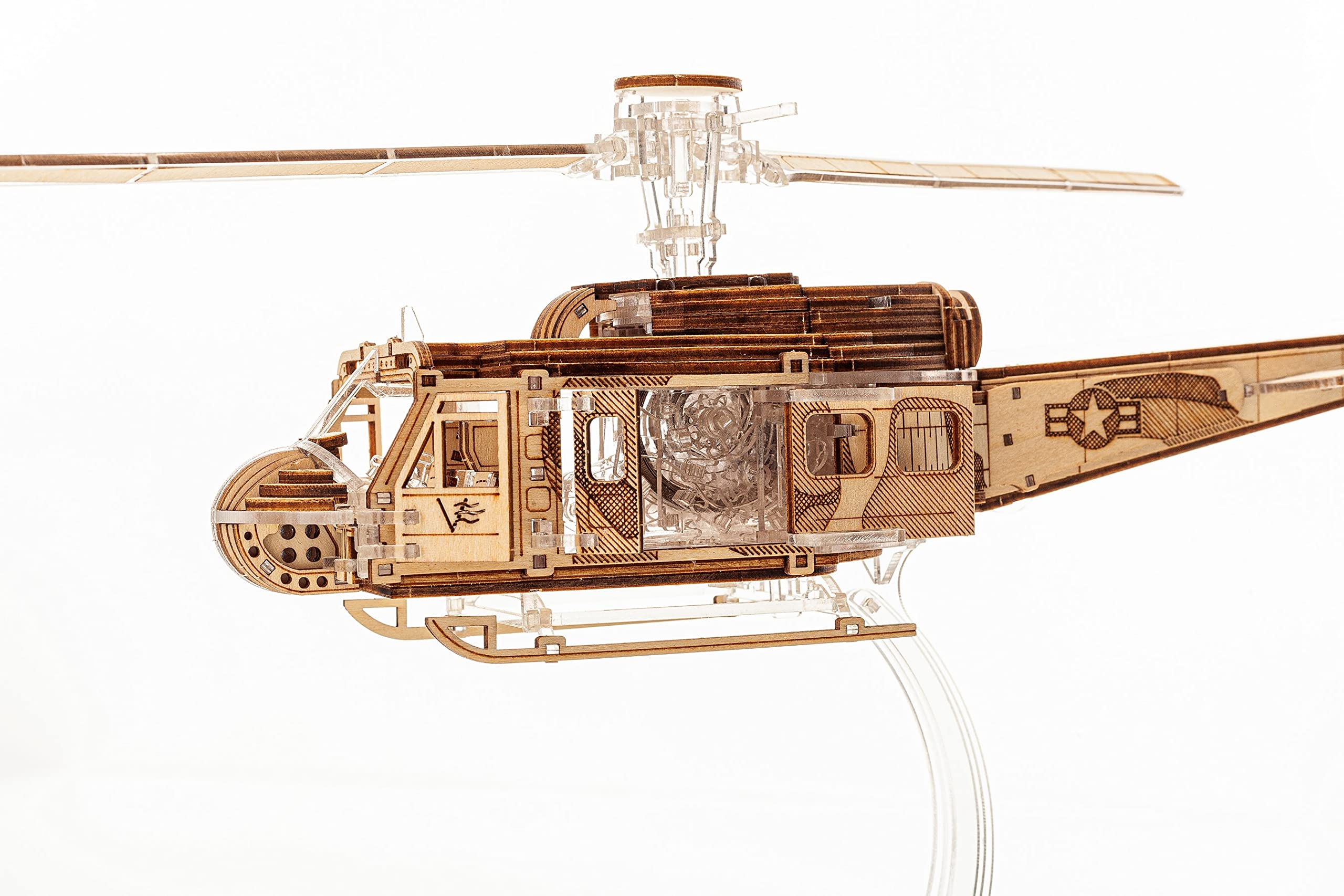 Veter Models Model Helicopter Kit Valkirja – Premium Quality Model for Adults – Durable Plywood and Plastic Construction – Open Door Engine Running– Moving Propeller