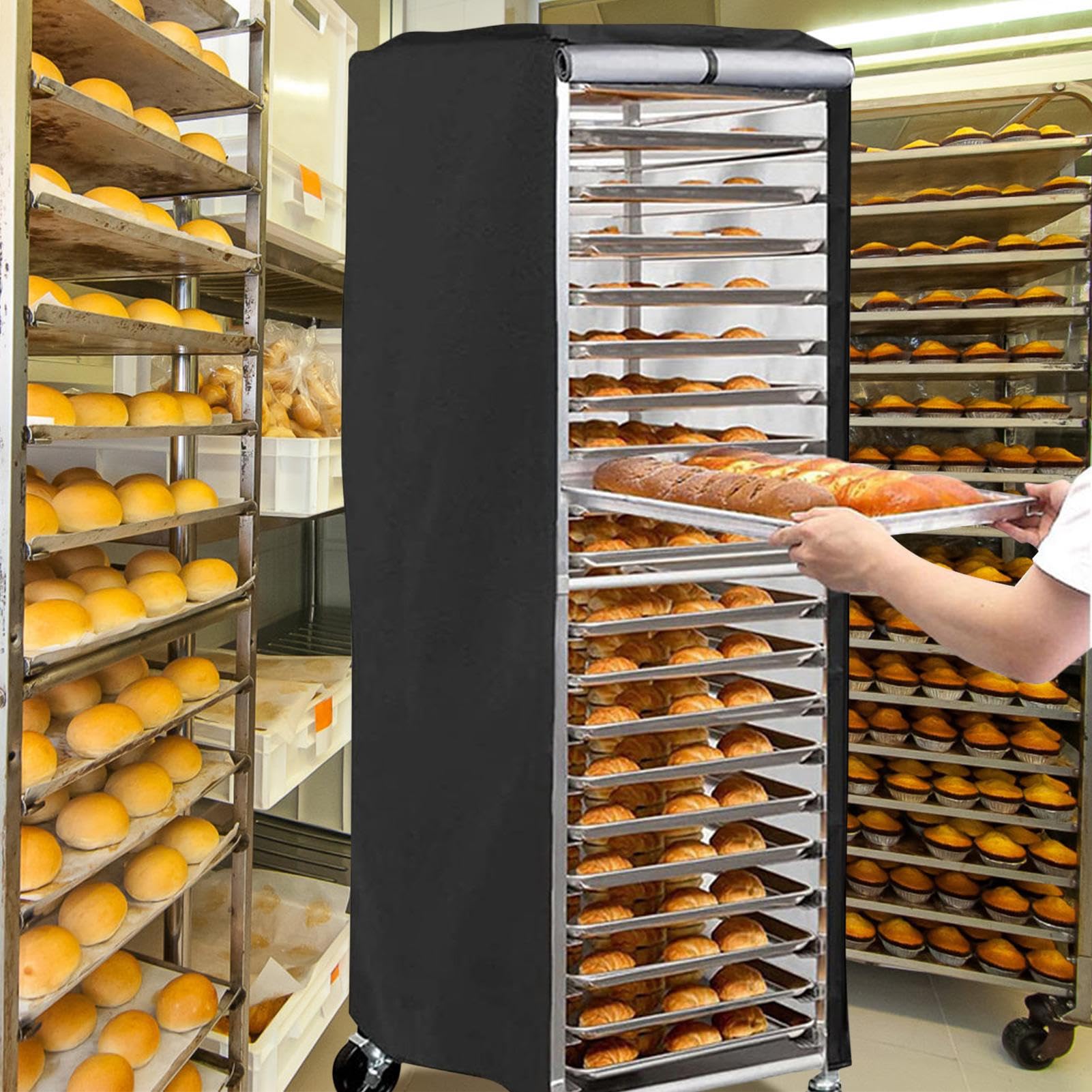 Pan Rack Cover, Waterproof Zipper Bread Rack Covers, Dustproof Single Black Oxford Cloth Accessory usable for Food Processing, Home, Restaurants, Bakery, Supermarkets, Kitchen