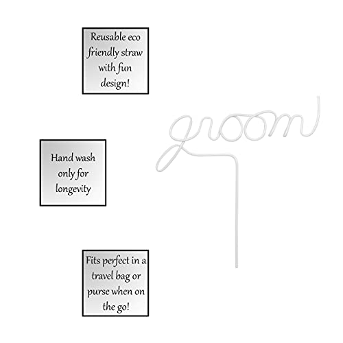 Santa Barbara Design Studio Sippin' Pretty Curly Plastic Word Straw, 8 x 9.5-Inches, Groom White