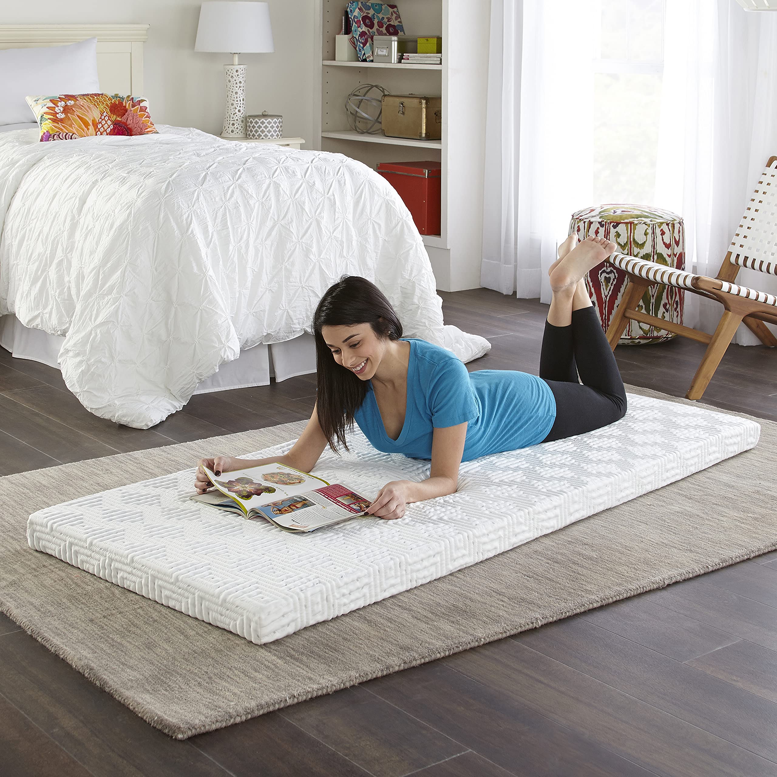 Simmons Siesta Gel Foam Lounger: Roll-Up Guest Topper/Floor Mat, 2" Single,Twin