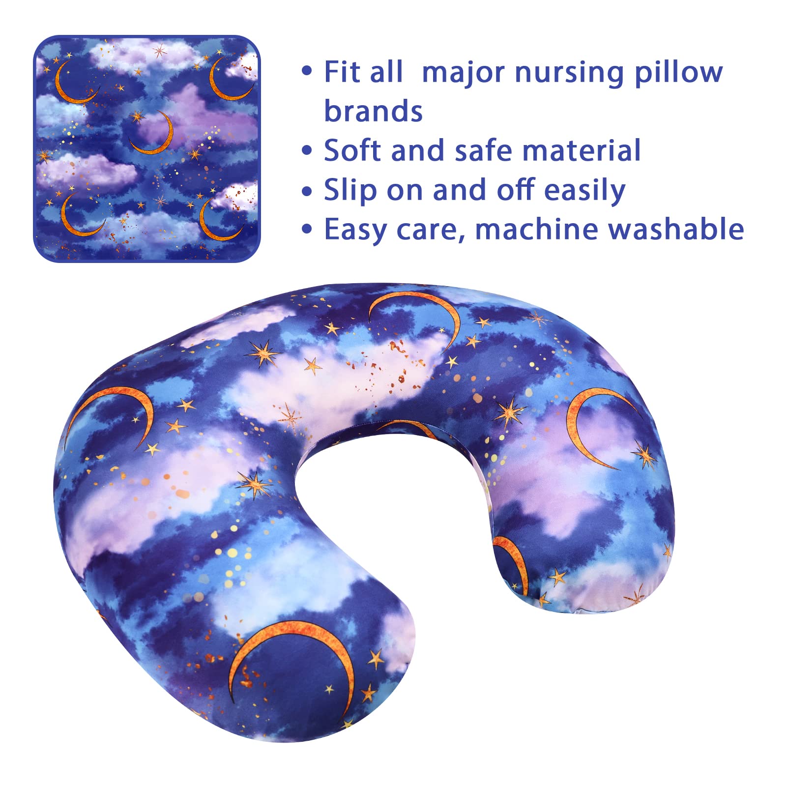 Nursing Pillow Cover Stretchy Removable Cover for Breastfeeding Pillows, Ultra Soft Comfortable Slipcover for Baby Girl and Boy, Moon