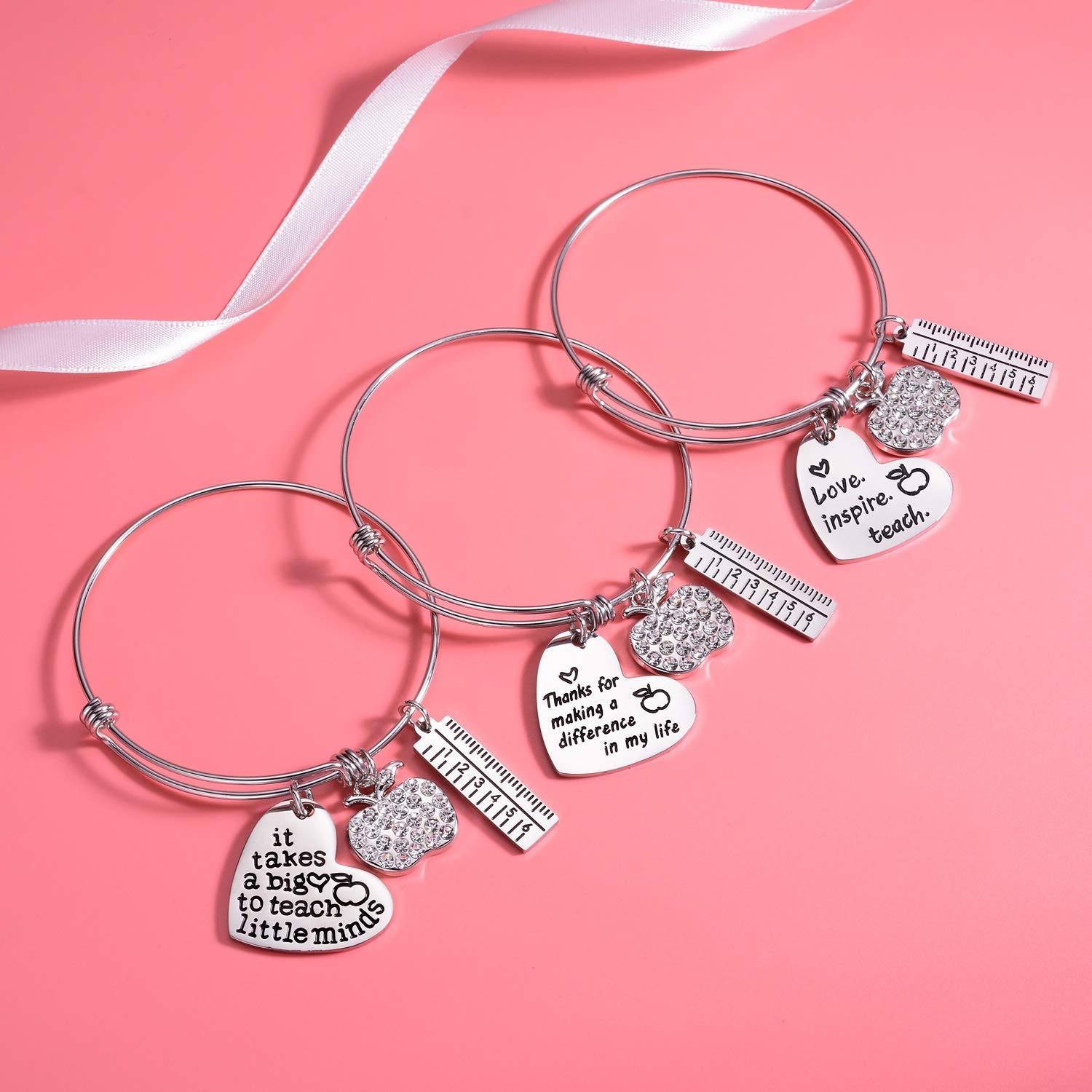 Nzztont Pack Of 3 Teacher Bangles Gifts For Teacher Open School Gifts For Teachers Thank You Bangle Bracelets (3PCs Bangles Mixed Style 01)