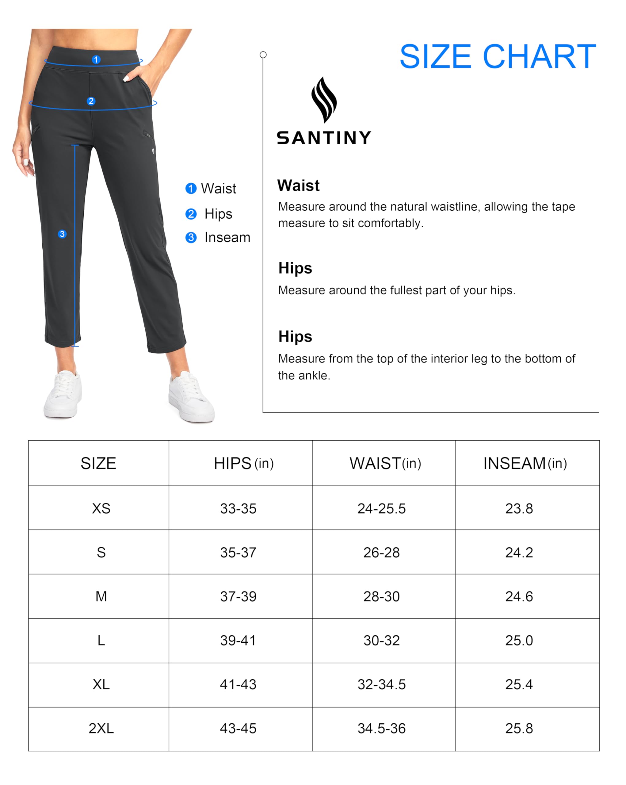 SANTINY Women's Golf Pants with 3 Zipper Pockets 7/8 Stretch High Waisted Ankle Pants for Women Travel Work (Black_M)