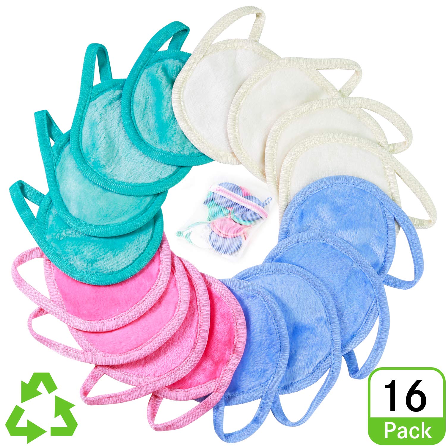 Nugilla Reusable Makeup Remover Pads, 16 Packs Microfiber Towel Clean Skin Face Towels, Makeup Remover Cloth, Fast Drying Washcloth Absorbent Cloth Face Wash Cloth Face Cleansing Cloth