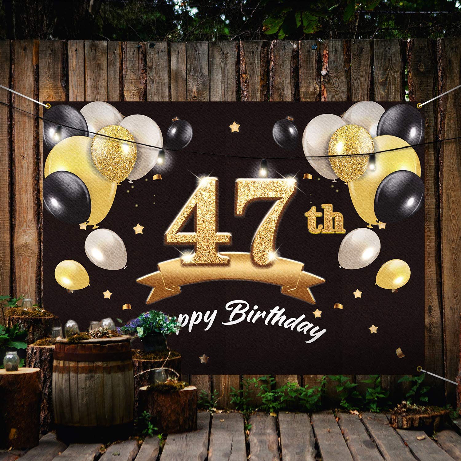 PAKBOOM Happy 47th Birthday Banner Backdrop - 47 Birthday Party Decorations Supplies for Men - Black Gold 4 x 6ft