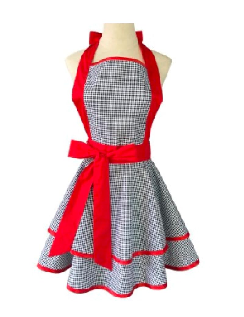 Violet Mist Cute Vintage Aprons for Women Grey Plaid Retro Aprons for Girls Ladies Christmas Apron Sexy 50s Apron Lovely kawaii Adjustable Cooking Kitchen Apron for Housewife Waitress Mother's Gift