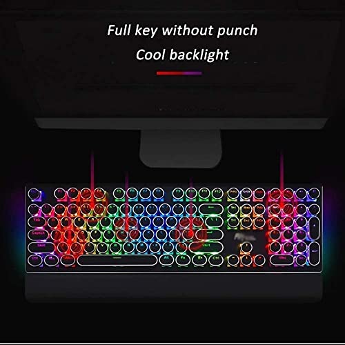 SWIMXL Typewriter Style Mechanical Gaming Keyboard with True RGB Backlit Collapsible Wrist Rest 108-Key Blue Switch Retro Round Keycap - Black
