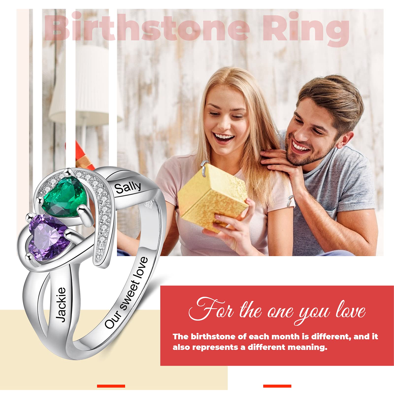 Personalized Mother Promise Rings for Her Forever Love Wedding Engagement Rings 2 Simulated Birthstone Rings for Women