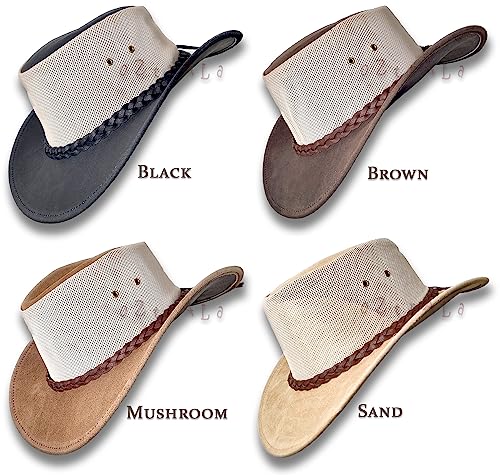 Oztrala~ Suede Leather Breezer Mesh Hat JACARU Cowboy Australian Mens Outback Golf SB 1019 US Sand