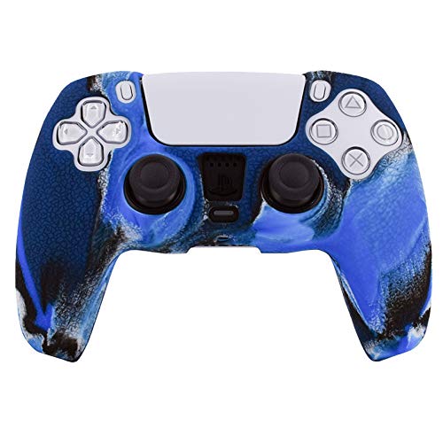 PS5 Controller Skin,Hikfly Silicone Cover for Sony PlayStation5 Controller Grip Skin Protector Faceplates Kits Video Games(2X Cover with 8 x Thumb Grips Caps)(CamoRed,CamoBlue)