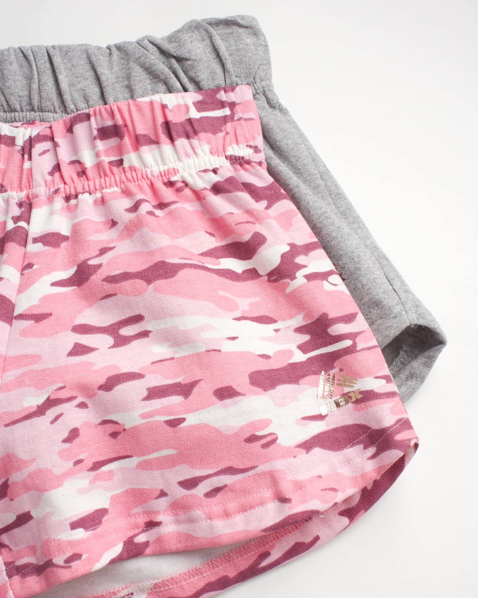 RBX Girls' Active Shorts - 2 Pack Performance Fleece Sweat Shorts (Size: 4-16), Size 14/16, Pink Camo