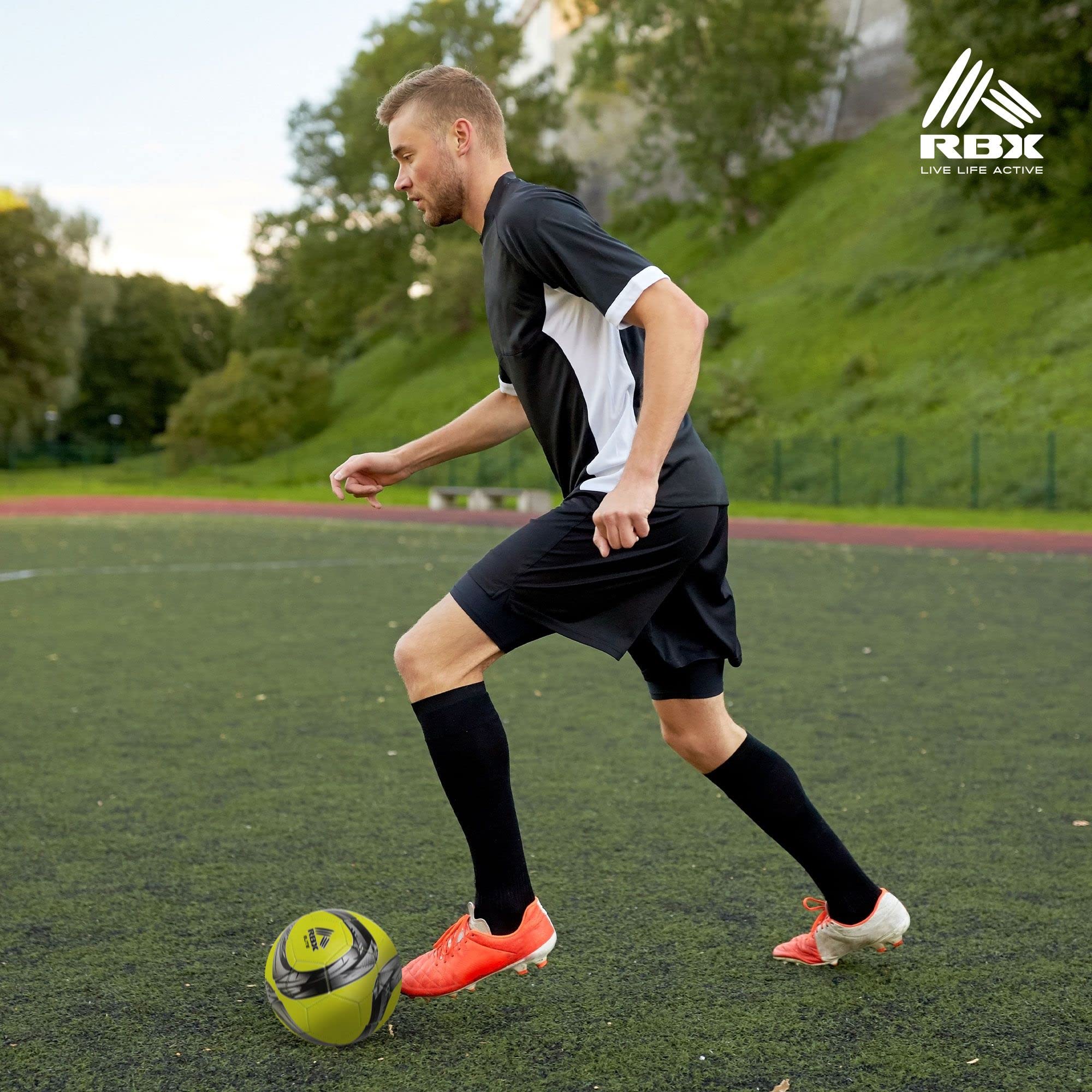 RBX Size 5 Soccer Ball : 32 Panel Construction Soccer Ball with Pump, Rubber Bladder for Air Retention and Ball Shape, High Contrast Graphics for Adults & Kids