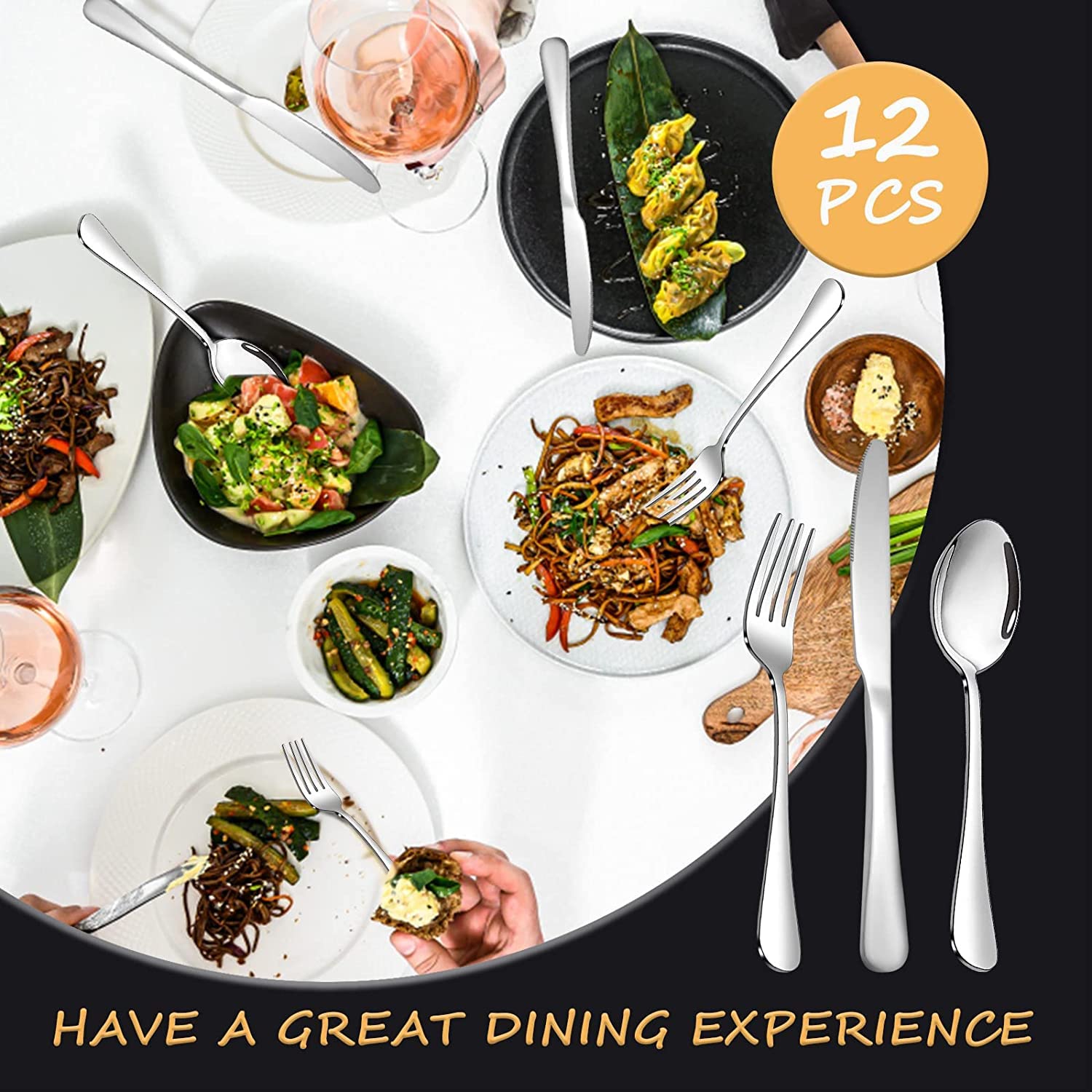 SANTUO 18PCS Dinner Set combo with 6 Dinner Knives, 6 Dinner Forks, 6 Dinner Spoons, Food Grade Stainless Steel Silverware Set for Home, Kitchen and Restaurant, Mirror Polished& Dishwasher Safe
