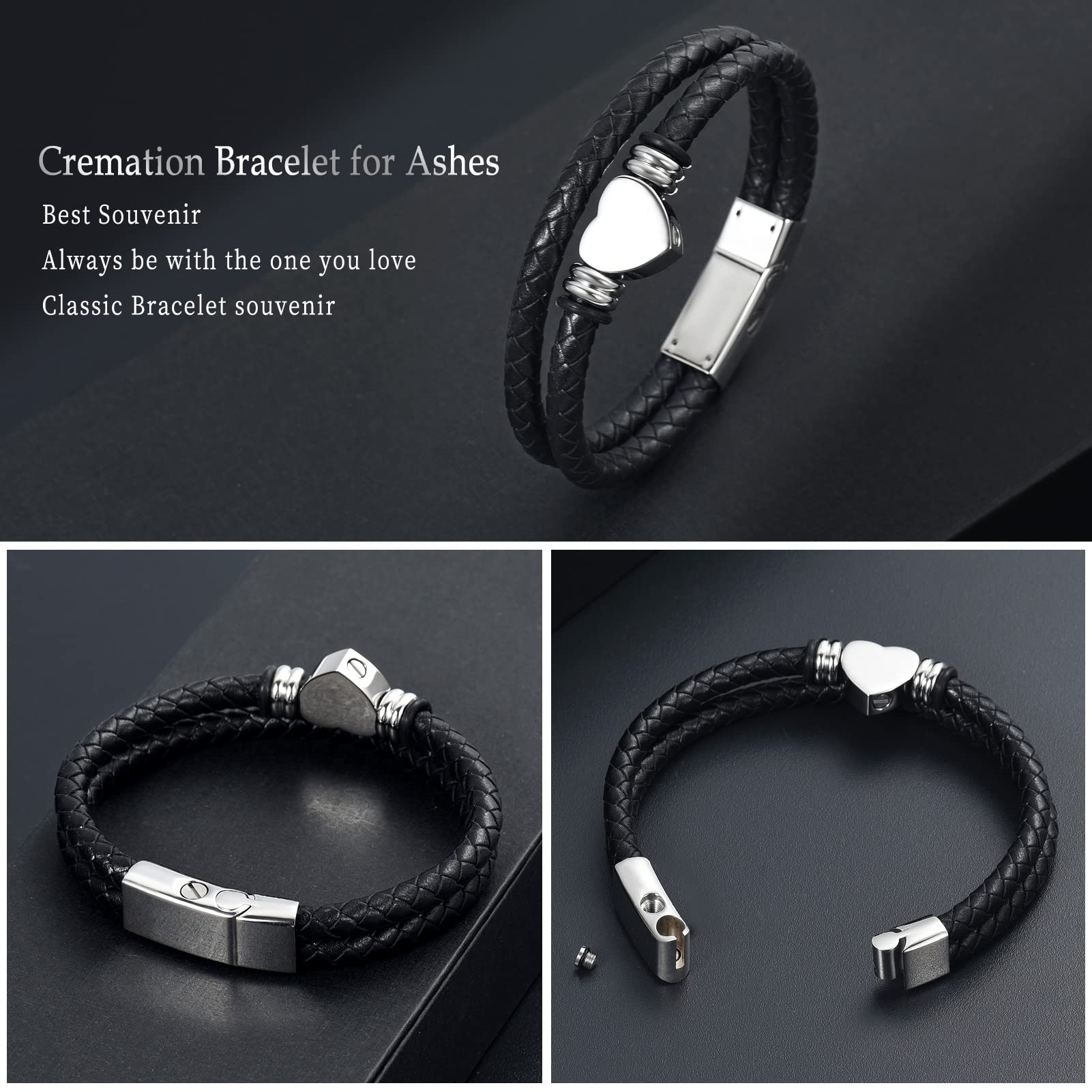 memorial jewelry Cremation Bracelet with Clasp Beads Cowhide Multi-Layer Braided Leather Urn Bracelet for Men Women