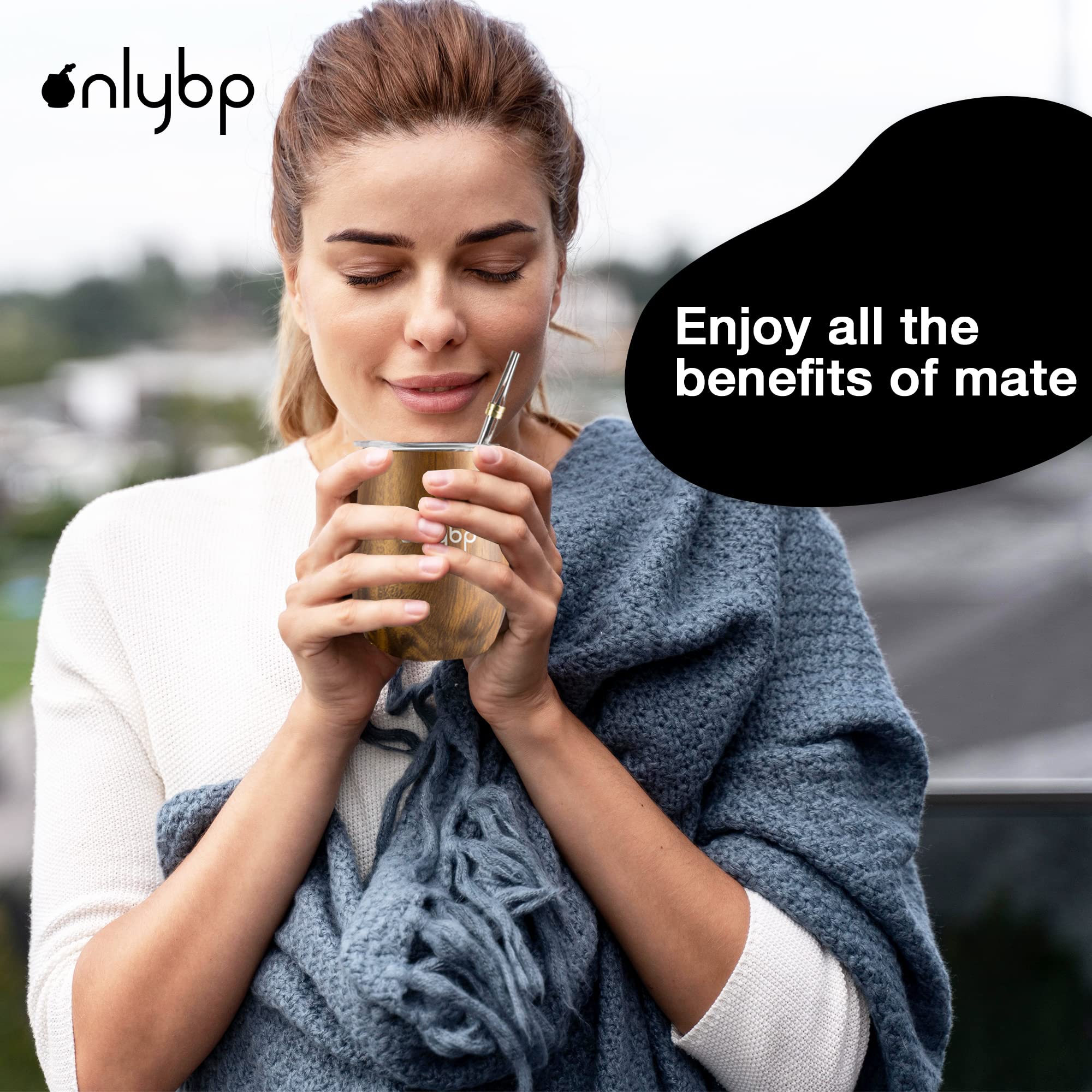 OnlyBP - Argentinian Mate Kit, Includes Yerba Mate Cup, 2 Straws, and Cleaning Brush (Wood)
