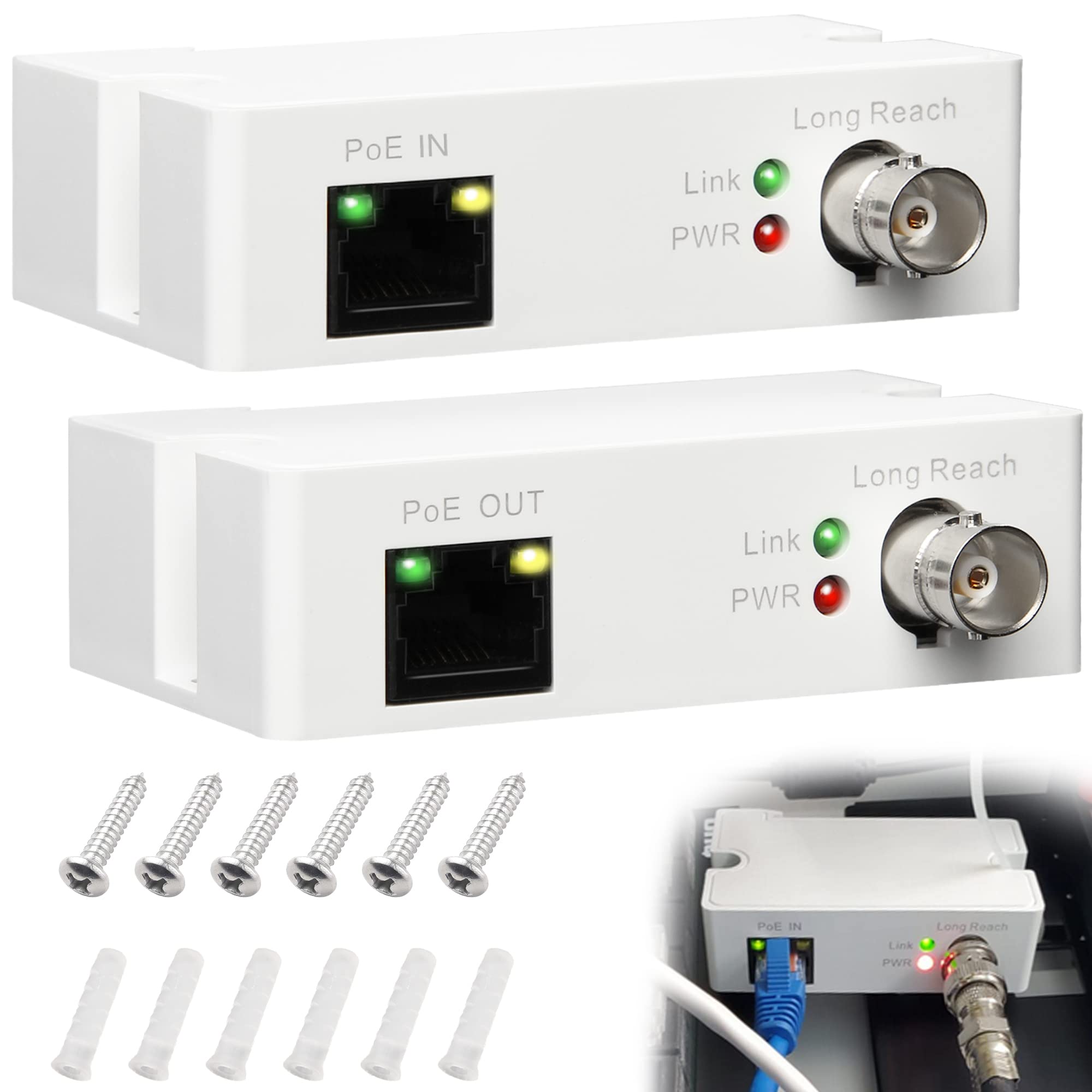 Ykanzz POE Over Coax EOC Converter IP Over Coax Max 3000ft Power and Data Transmission Over Regular RG59 Coaxial Cable, Coax to Ethernet Converter for Analog to IP Camera Converter