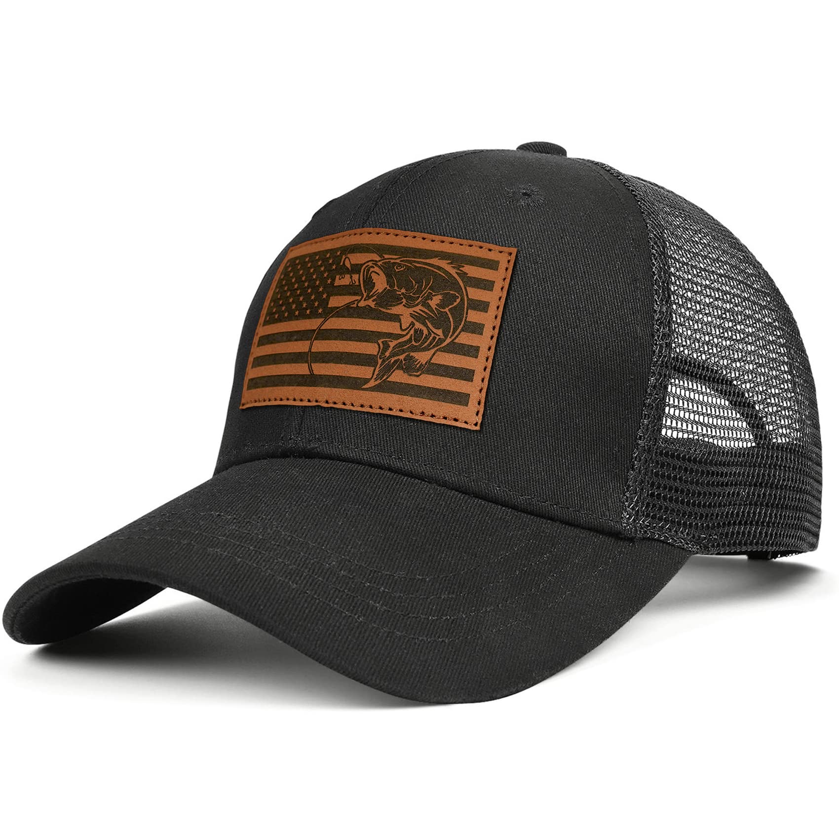 Simocked Fish American Flag Trucker Hat Fishing Hat - Fishing Gifts for Men - Snapback Baseball Cap