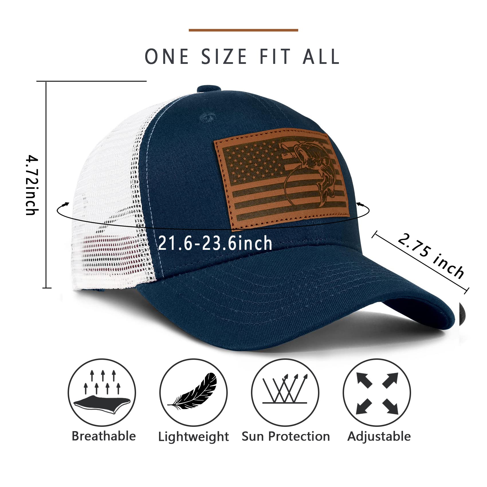 Simocked Fish American Flag Trucker Hat Fishing Hat - Fishing Gifts for Men - Snapback Baseball Cap