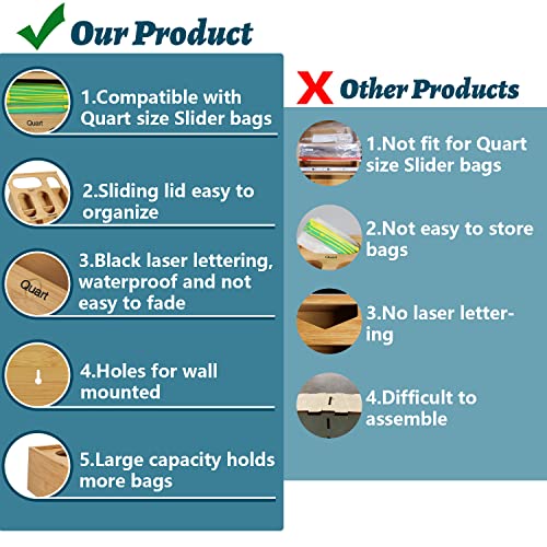 Ziplock Bag Storage Organizer, Bamboo Food Storage Bags Container Organizer with Slider