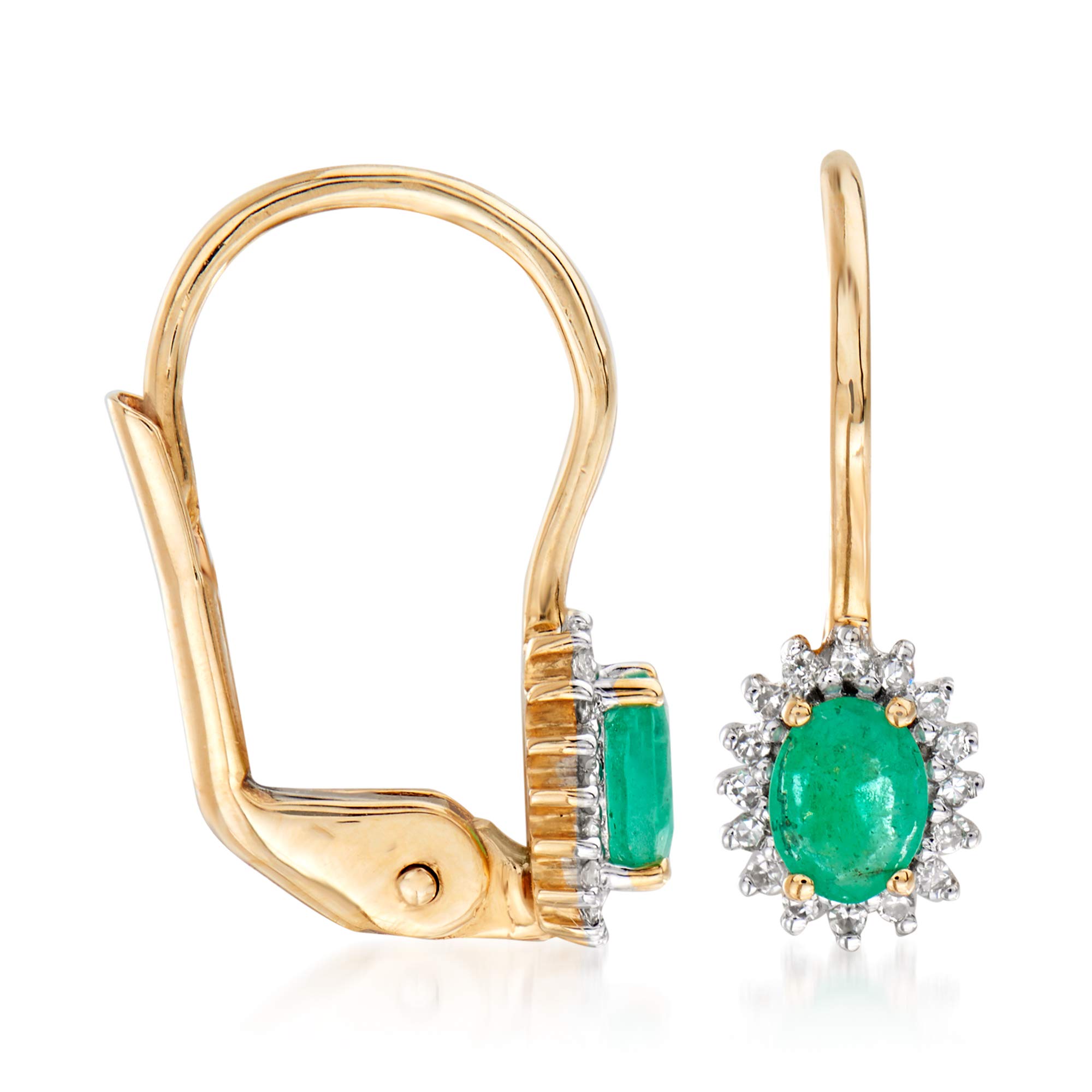 Ross-Simons 0.20 ct. t.w. Emerald Drop Earrings With Diamond Accents in 14kt Yellow Gold