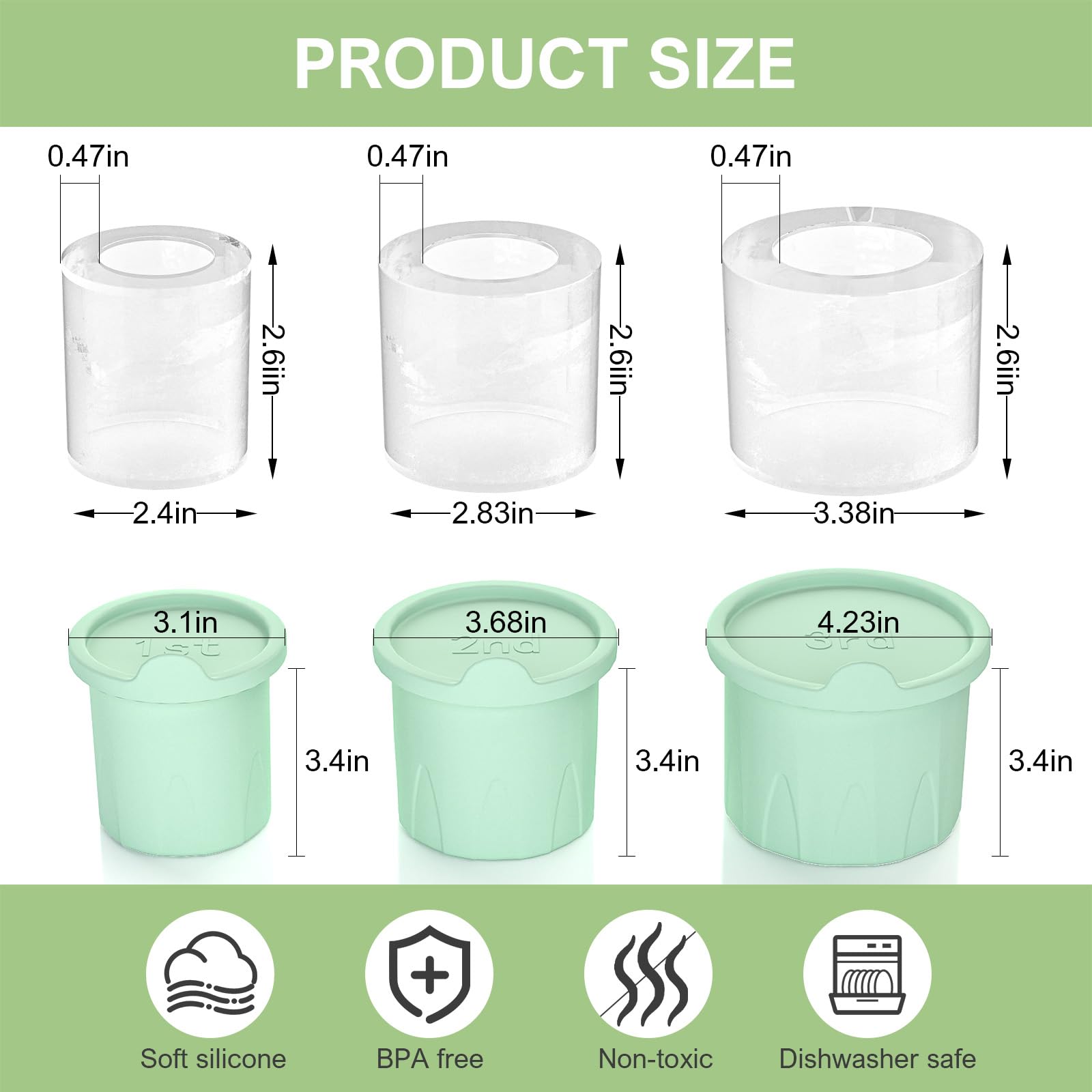 Silicone Stanley Ice Mold for Stanley Cup 20-40 Oz, Hyperzoo Hollow Cylinder Ice Cube Mold with Lid for Chilling Cocktails, Whiskey, Drinks, Coffee, Easy Fill and Release Ice Maker 3 pcs