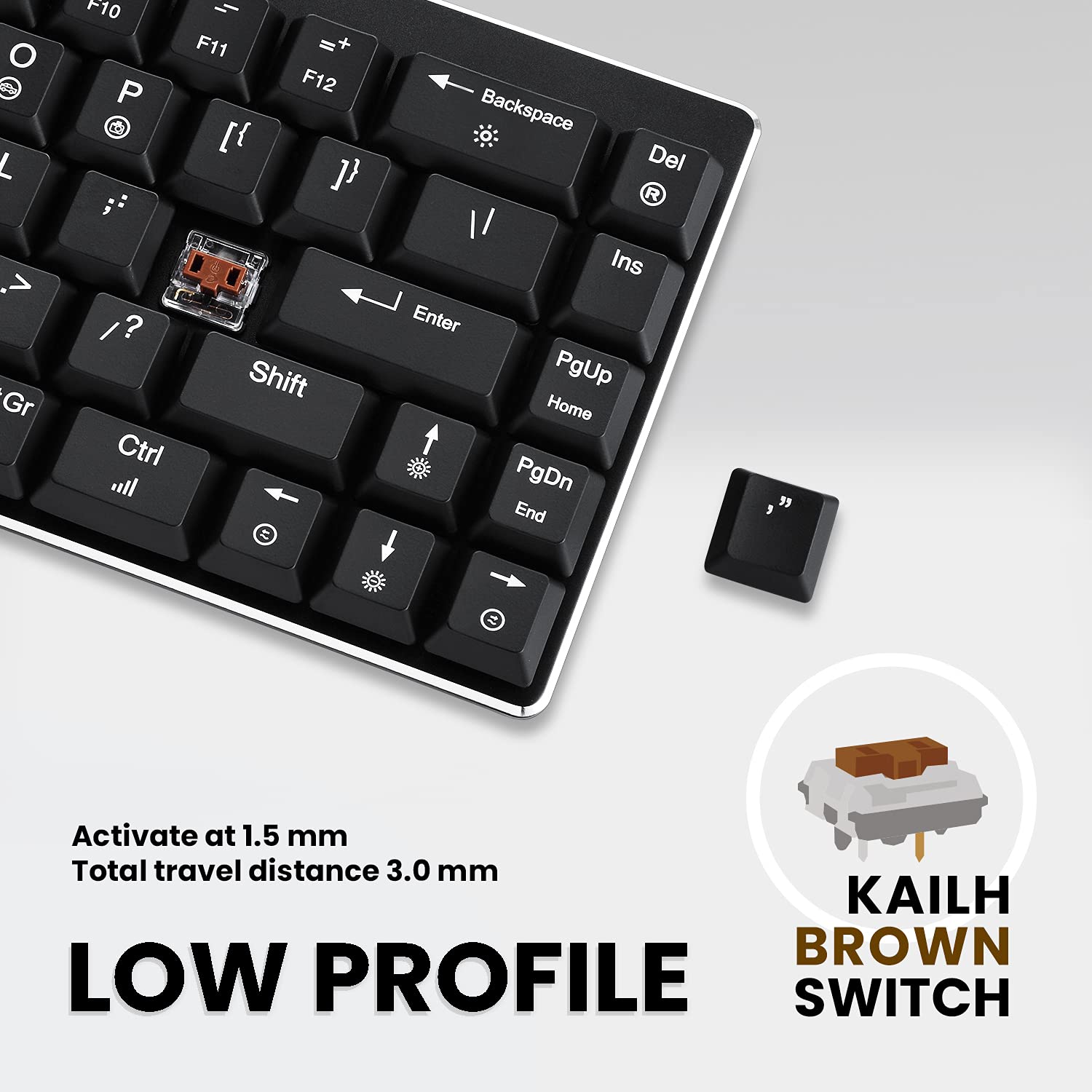 Perixx Micro USB PERIBOARD-428 Mini Mechanical Keyboard with Kailh Low Profile Brown Switch, RGB Backlighting, Black, US English Layout