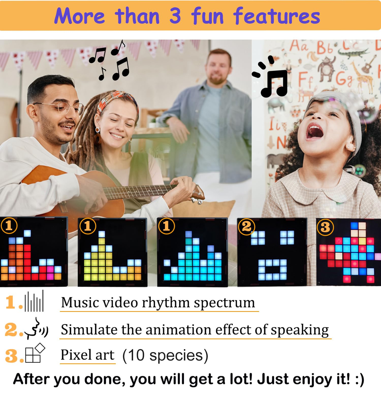 VIGURTIME DIY Music Spectrum Soldering Project Kit, Music Active Pickups with Cool Animation and Pixel Arts for Fun,8x8 RGB Display, Great STEAM Project Kit and Gift for Friends and Family