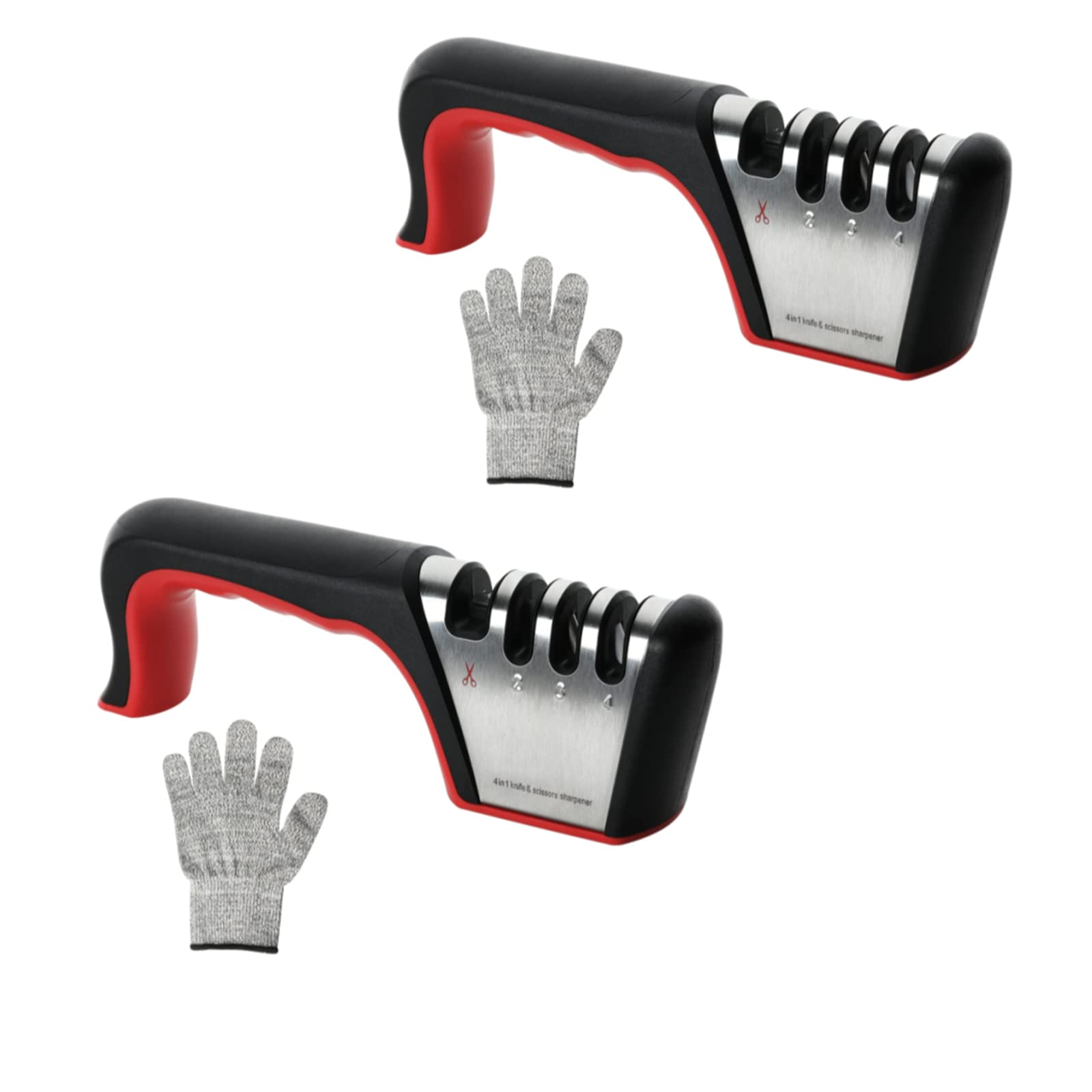 Simple Deluxe 4-in-1 Kitchen Knife Sharpener 4 Stage Knife Scissor Sharpener with a Pair of Cut-Resistant Glove to Repair, Restore, Sharp, Polish Blades, 2-Pack