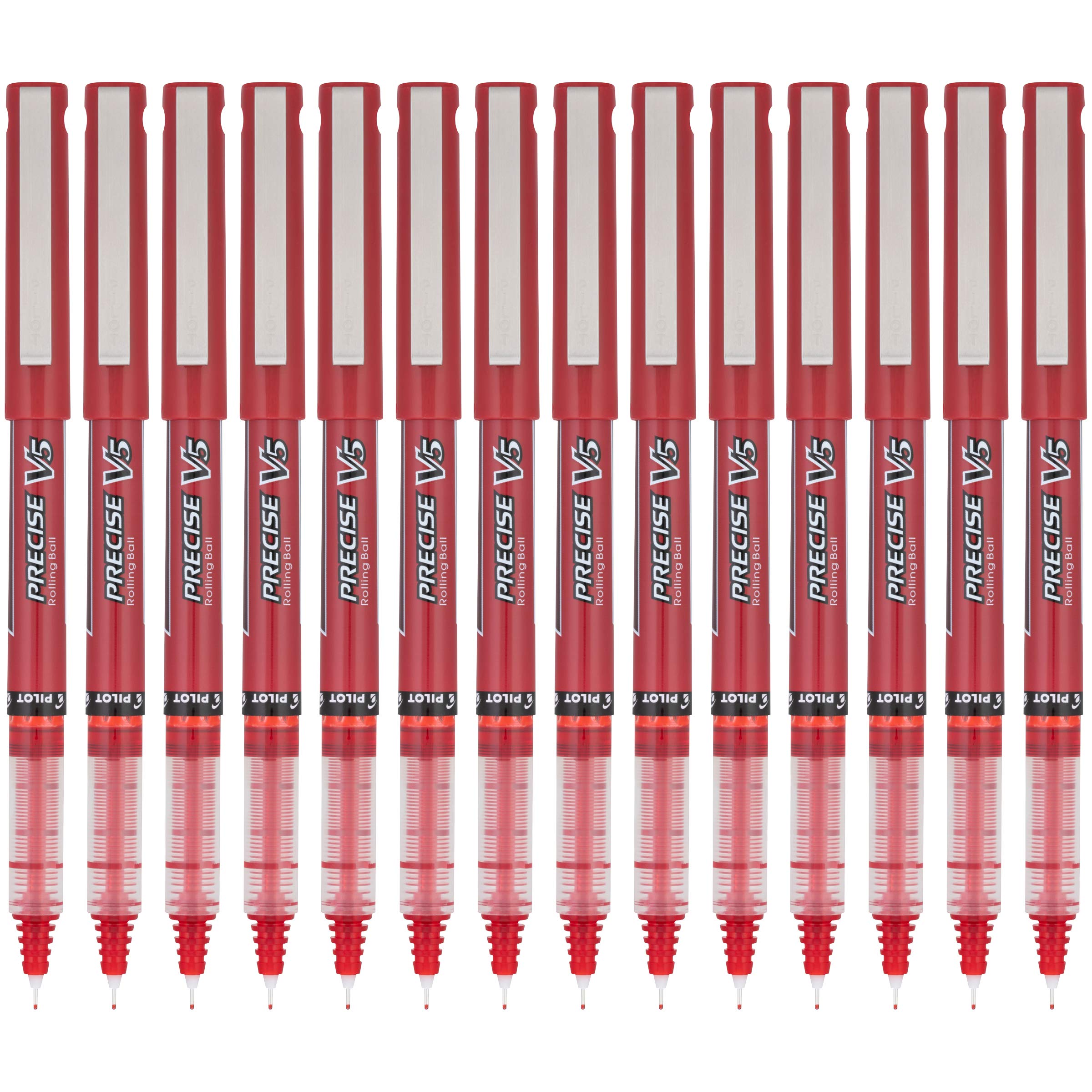 Pilot, Precise V5, Capped Liquid Ink Rolling Ball Pens, Extra Fine Point 0.5 mm, Red, Pack of 14