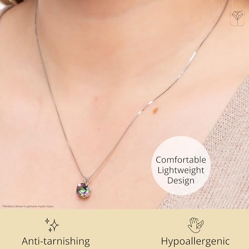 MAX + STONE 925 Sterling Silver 6mm Cushion Cut August Birthstone Peridot Solitaire Pendant Necklace for Women with 18 inch Box Chain