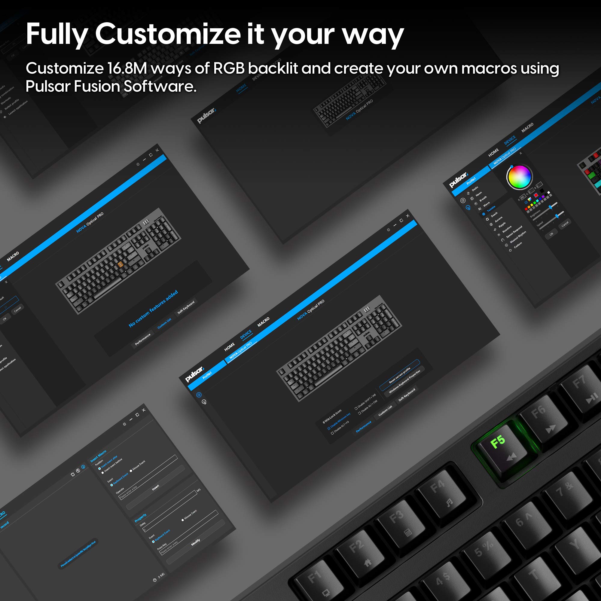 Pulsar Gaming Gears - PK101 Nova Optical PRO eSports Level Hot Swappable Super Fast Optical Mechanical Gaming Keyboard - 0.1ms Lag Free Waterproof RGB Backlit USB 104 Keys (Blue Clicky Optical Switch)