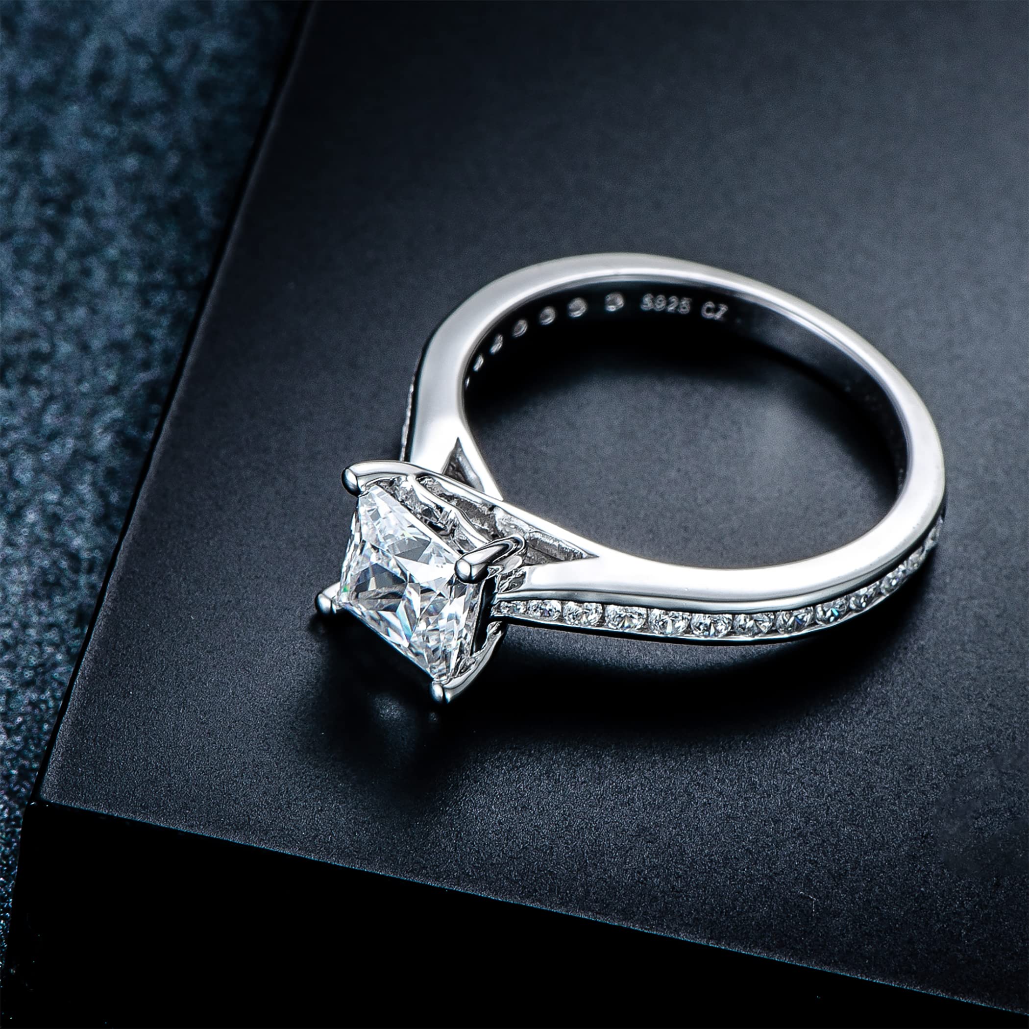 Petite Channel Set 1.5 Carat Princess Cut D Color VVS Moissanite Solitaire Engagement Ring (6)